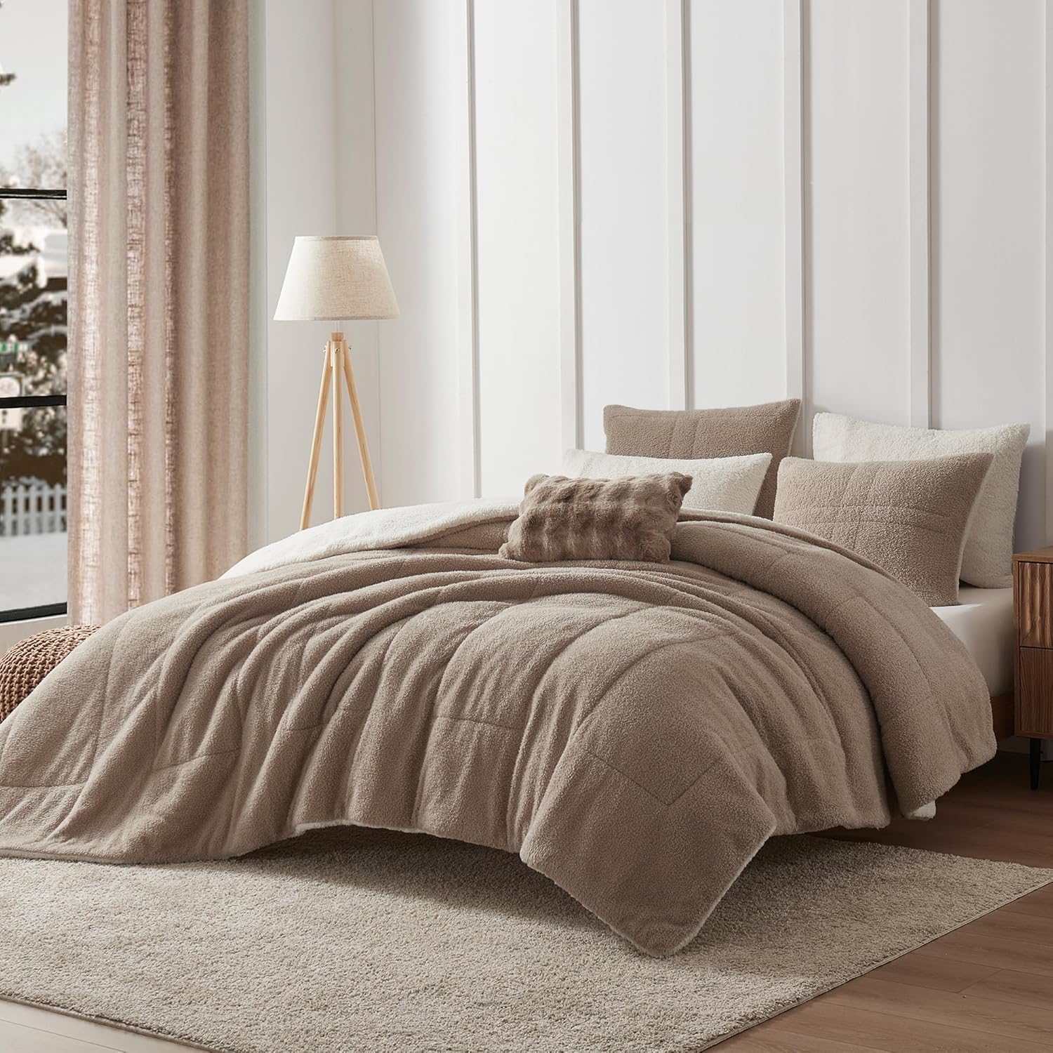 Amazon.com: Wonderful Light Brown Tufted Textured Fleece Comforter Set ...