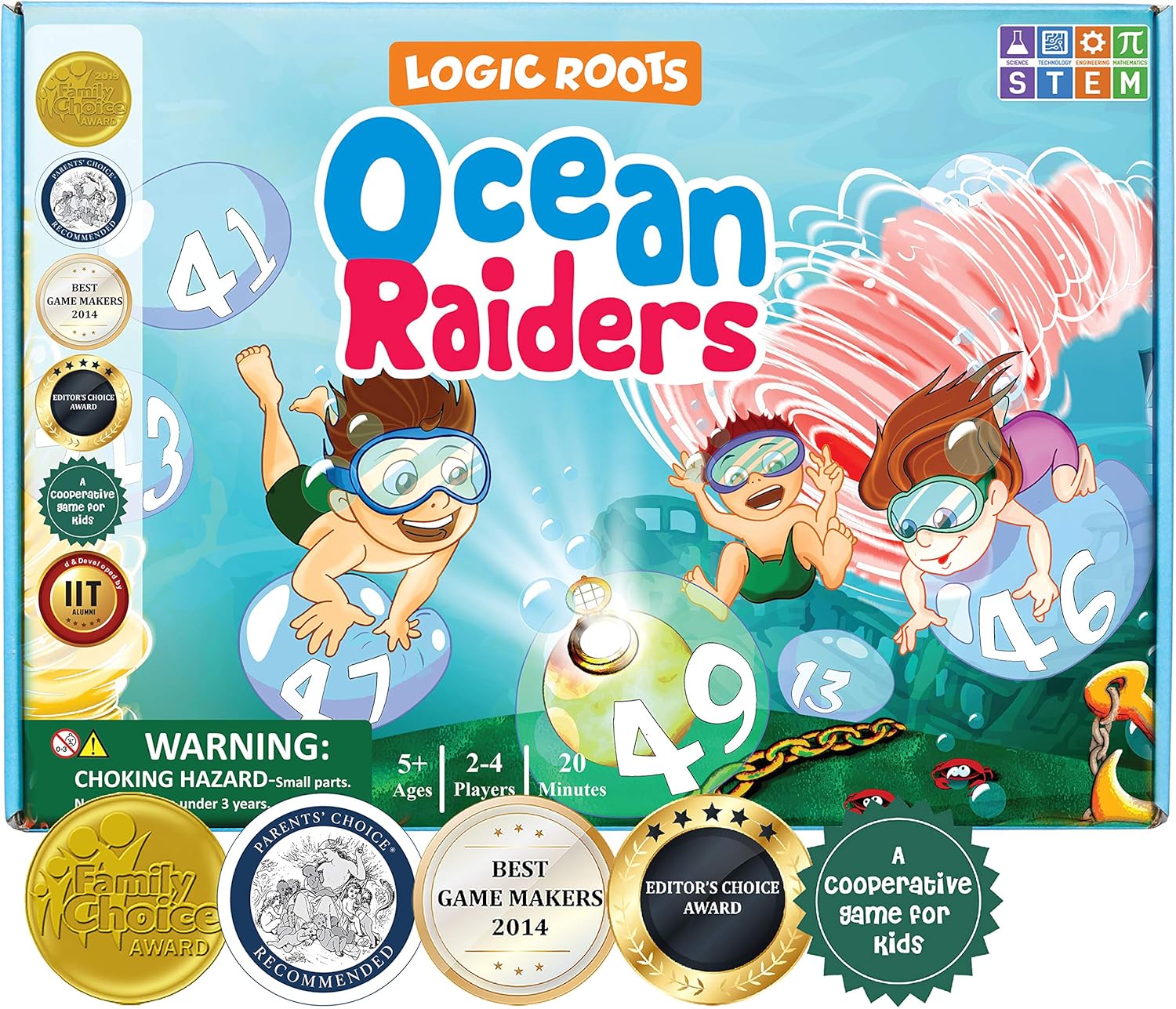 Amazon.com: Logic Roots Ocean Raiders 數字排序和加法遊戲 - 有趣的數學棋盤遊戲和STEM 玩具,適合 5-7 歲,適合兒童(男孩和女孩)、家庭學校 ...