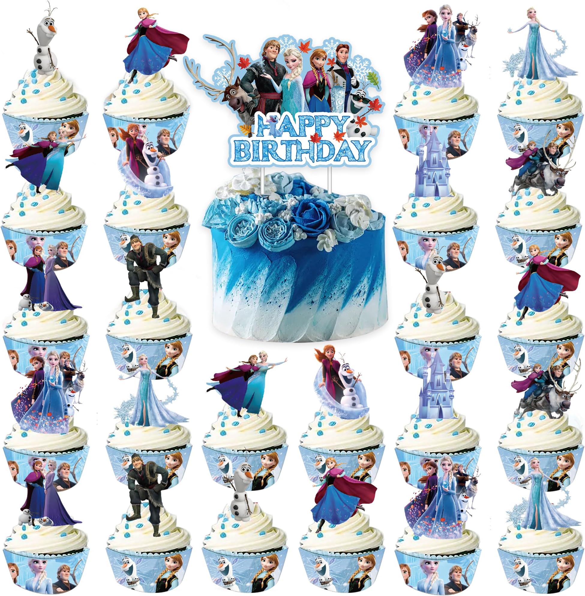 Amazon.com: 49 PCS Frozen Party Supplies,Cupcake Topper and Cupcake ...