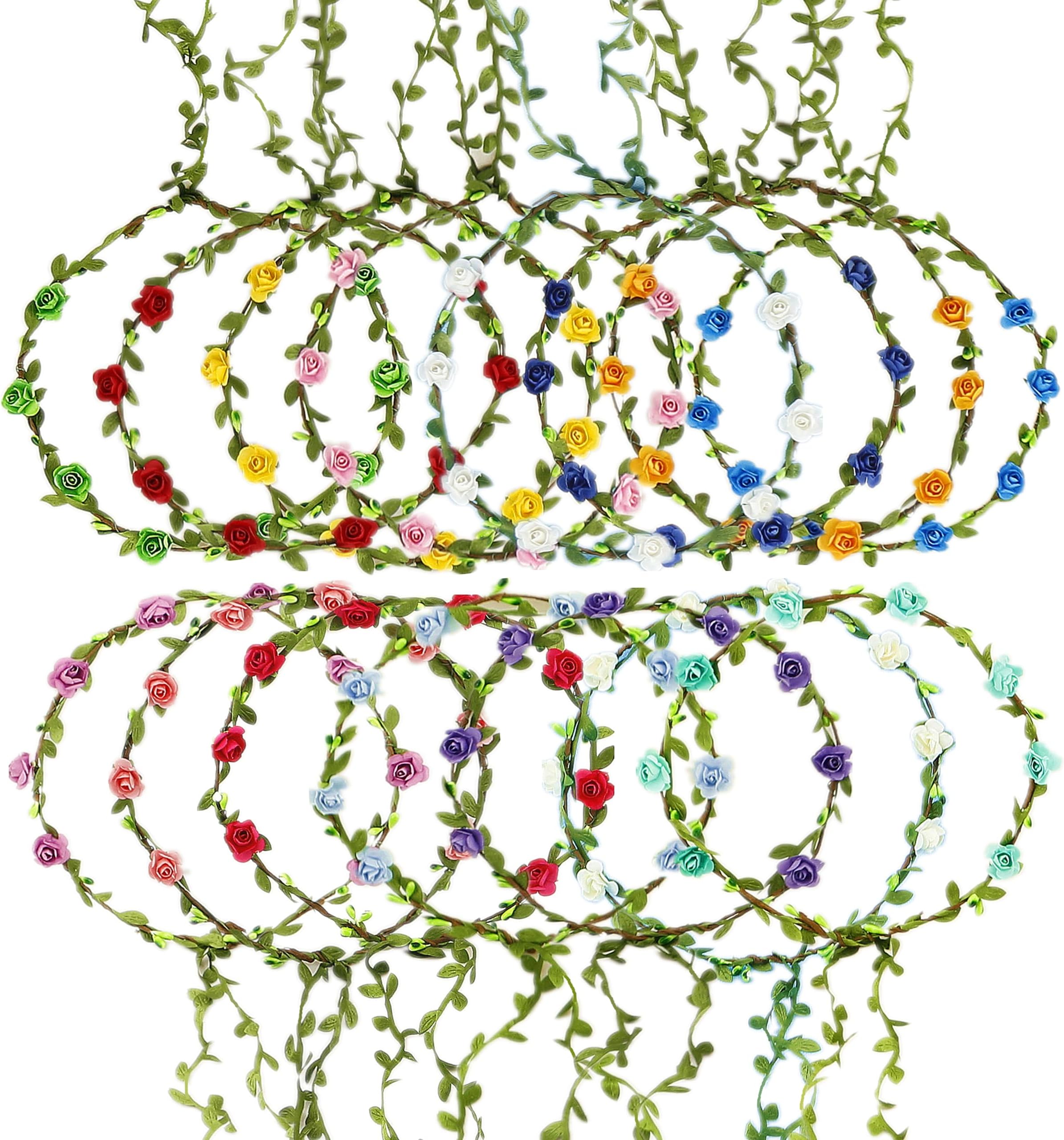 Amazon.com : FUGZAUD 15 Pack Assorted Colored Rose Flower Crown ...