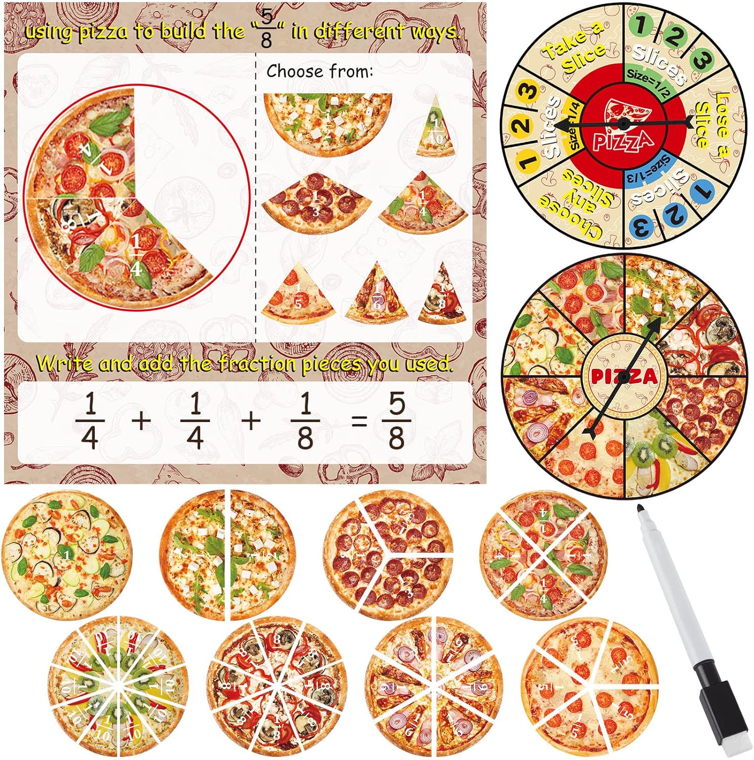 Amazon.com: Magnetic Pizza Fraction Tiles with Fraction Circles Set ...