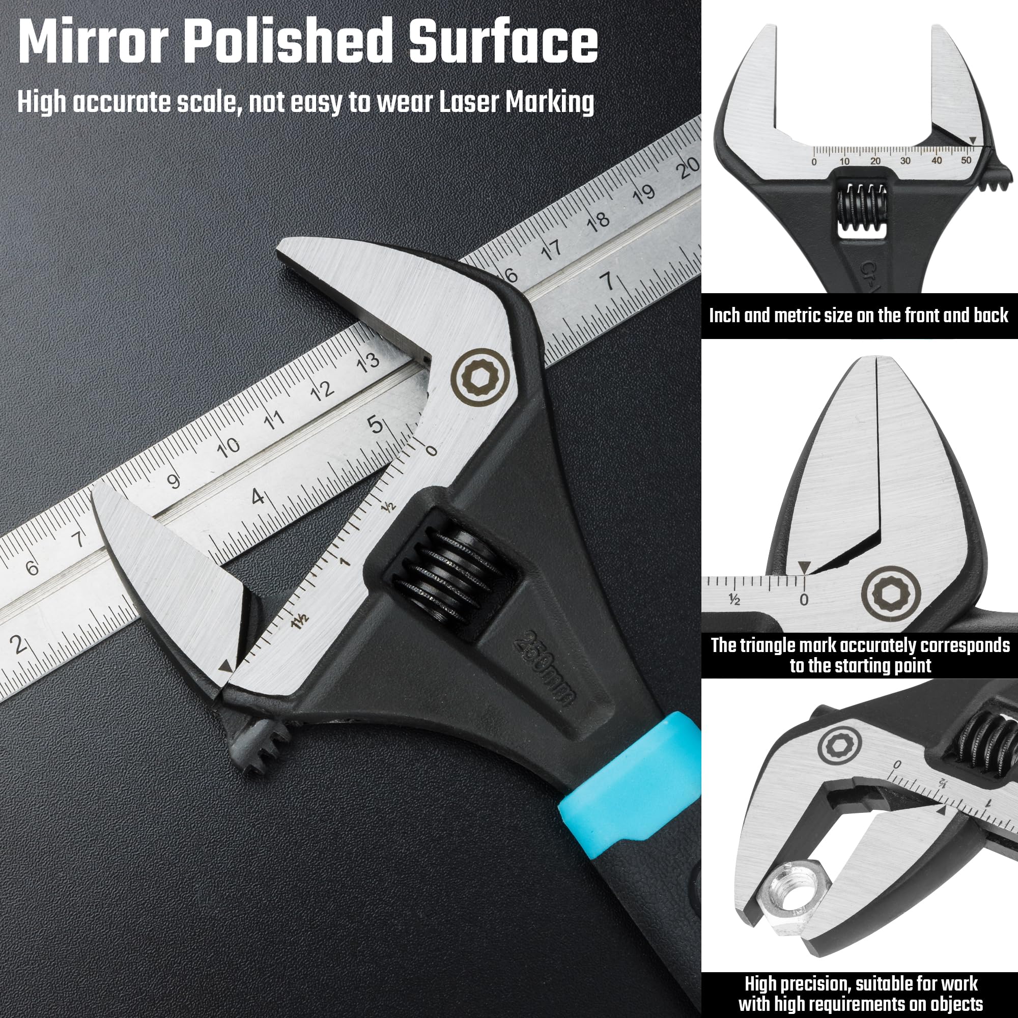 Snapklik.com : 10-Inch Adjustable Wrench, Wide Jaw Opening Plumbing ...