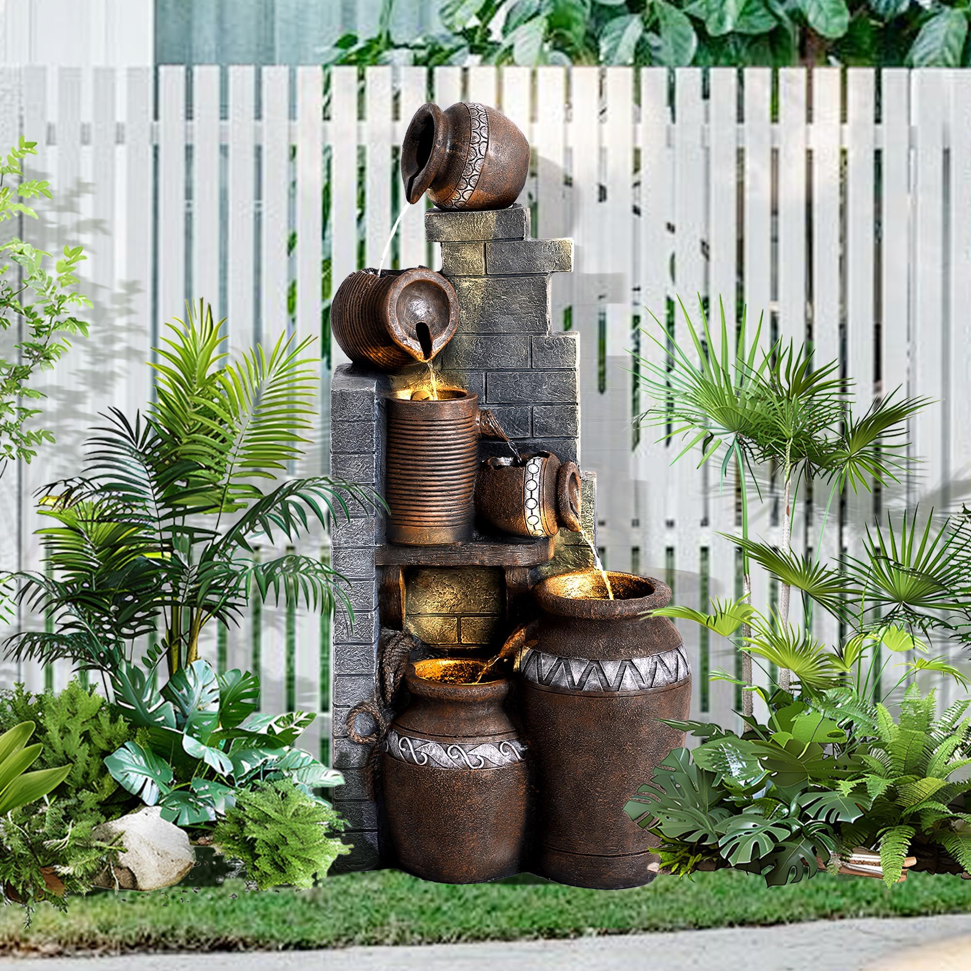 Amazon.com: HPC Decor Outdoor 4-Tier Multi Pots Waterfall Fountain with ...