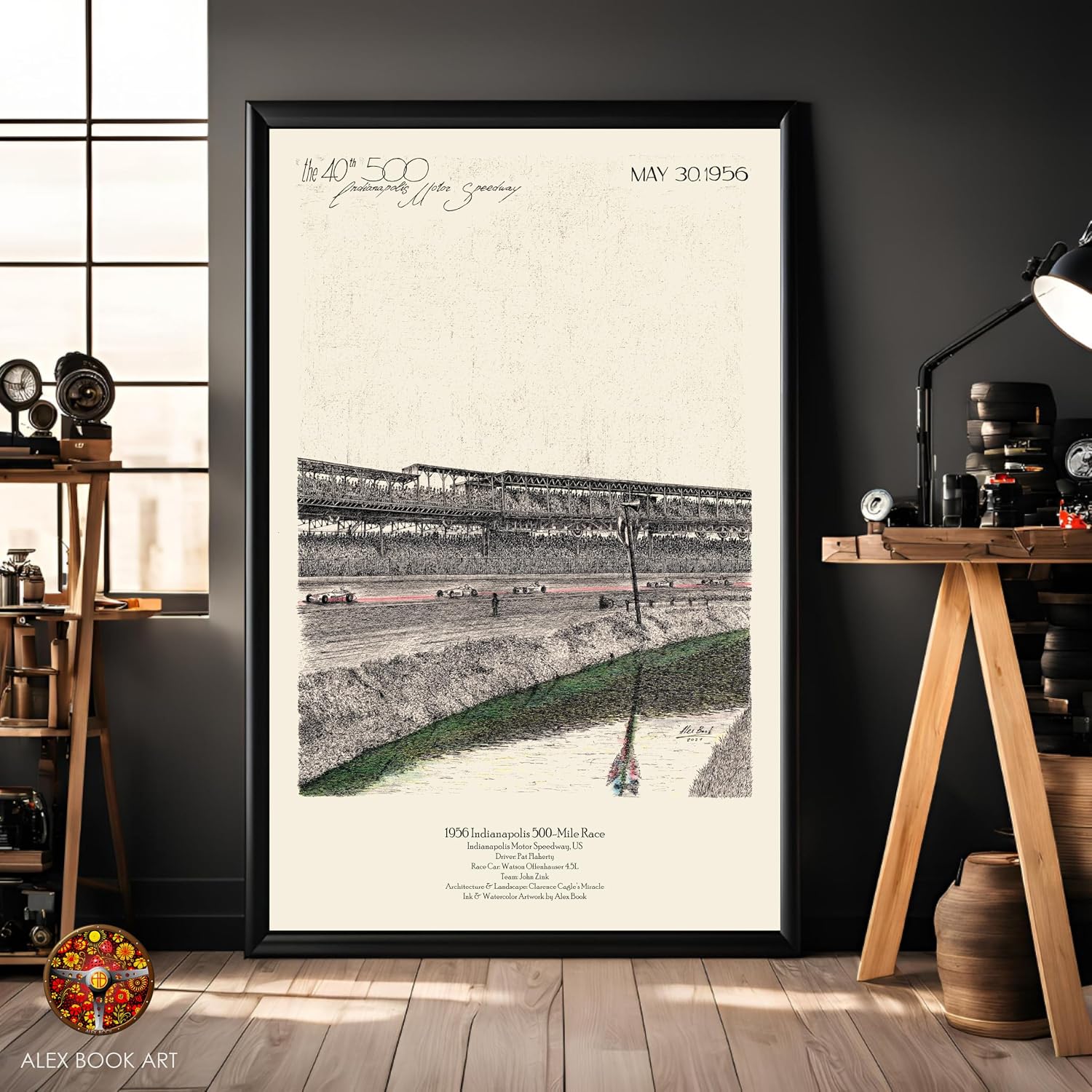 Amazon.com: 1956 Indianapolis 500 Art Print | Pat Flaherty Ink ...