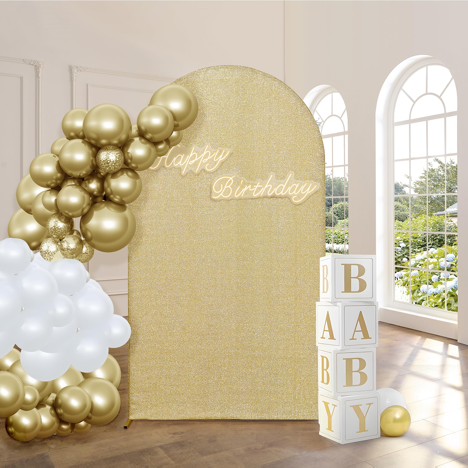 Snapklik.com : 6ft Gold Glitter Arch Backdrop Cover, Stretchy Spandex ...