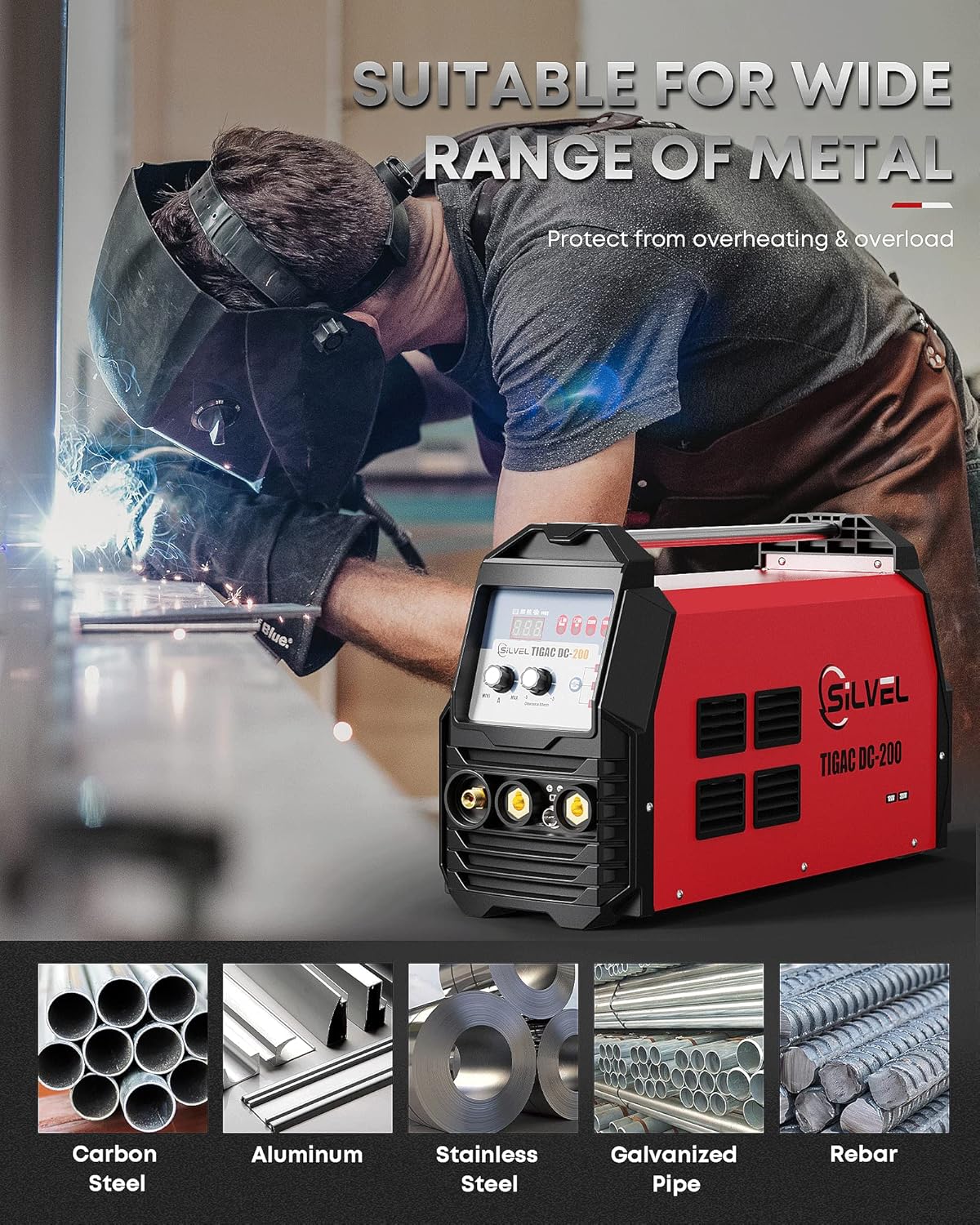 SILVEL Soldador TIG ACDC 200Amp Soldador TIG de aluminio con pulso ...