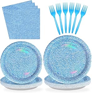 Amazon.com: 96 PCS Blue Party Supplies 350 GSM Holographic Rainbow Blue ...