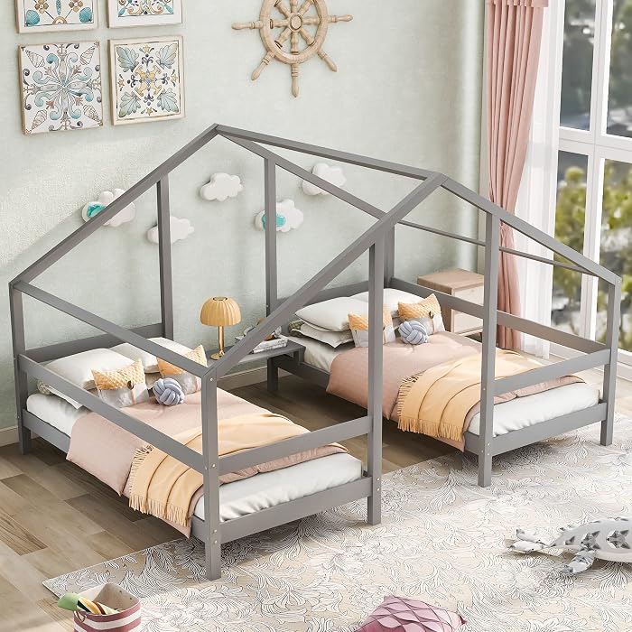 Buy Merax Double Shared Twin Size Triangular Platform Beds for Kids ...