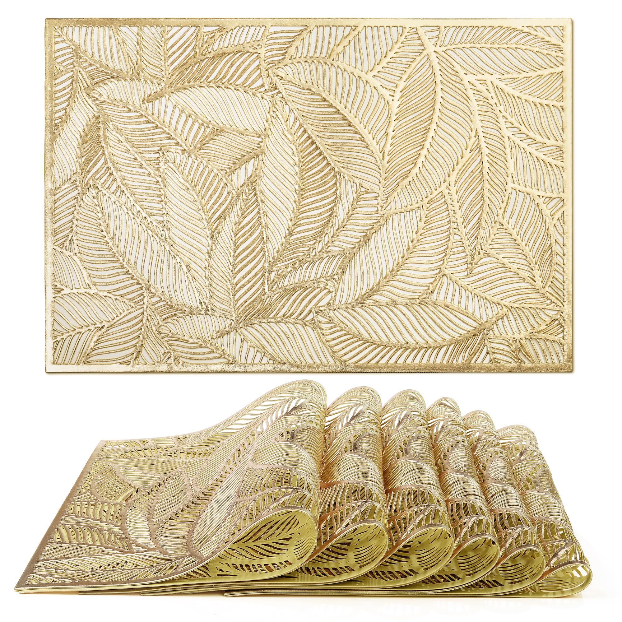 Amazon.com: fanquare Gold Vinyl Placemats, Rectangle Gold Metallic ...