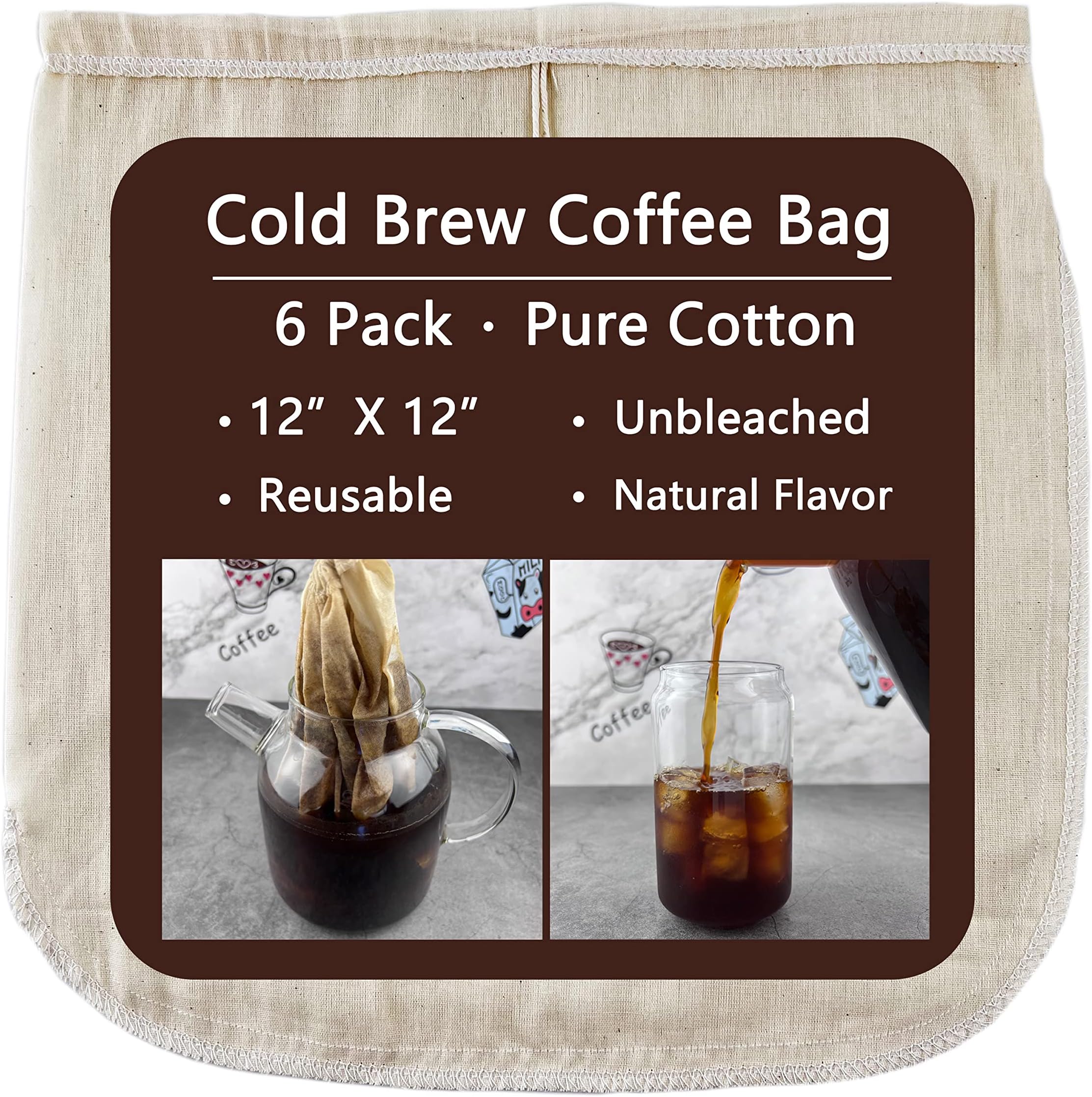 Amazon.com: 3 Pack Reusable Cold Brew Coffee Bags - 100% Organic Cotton ...