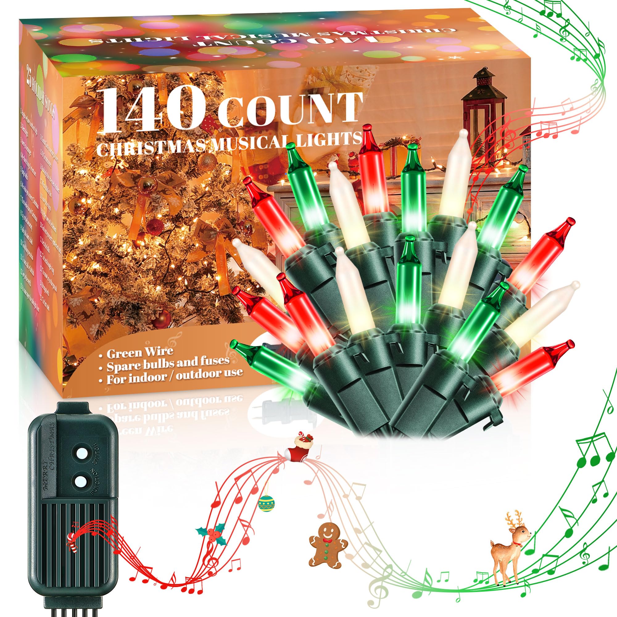 Amazon.com: Enhon 140 Bulbs 32Ft Musical Christmas Lights, Singing ...