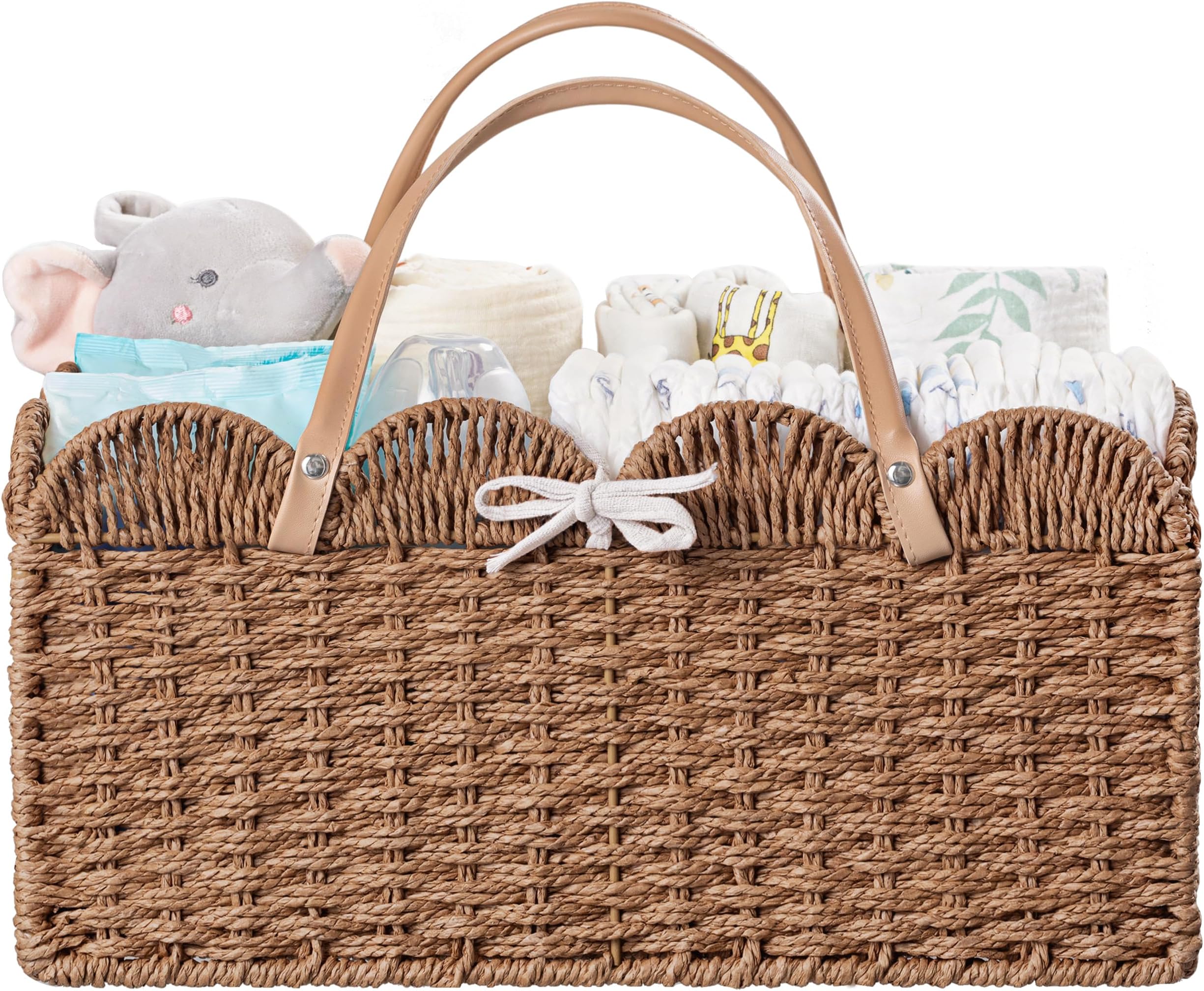 Amazon.com : LOYIM Baby Diaper Caddy Organizer Crafted Scalloped Rattan ...