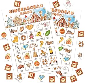 Amazon.com : Isfvqyub Gingerbread Bingo Game Cards, Winter Games for ...