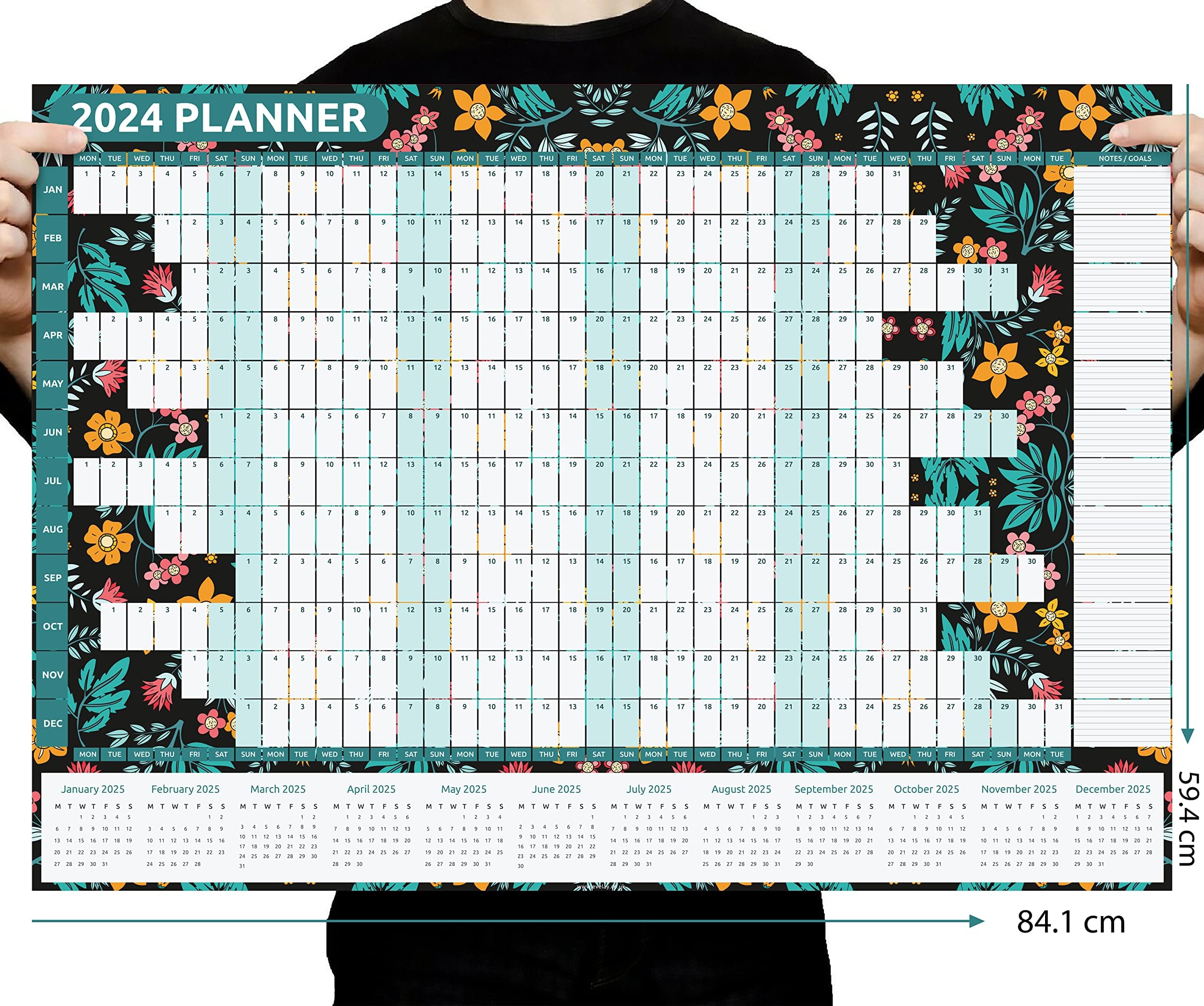 2024 Year Wall Planner - A1 Size (84.1cm x 59.4cm) 150GSM - Month by ...