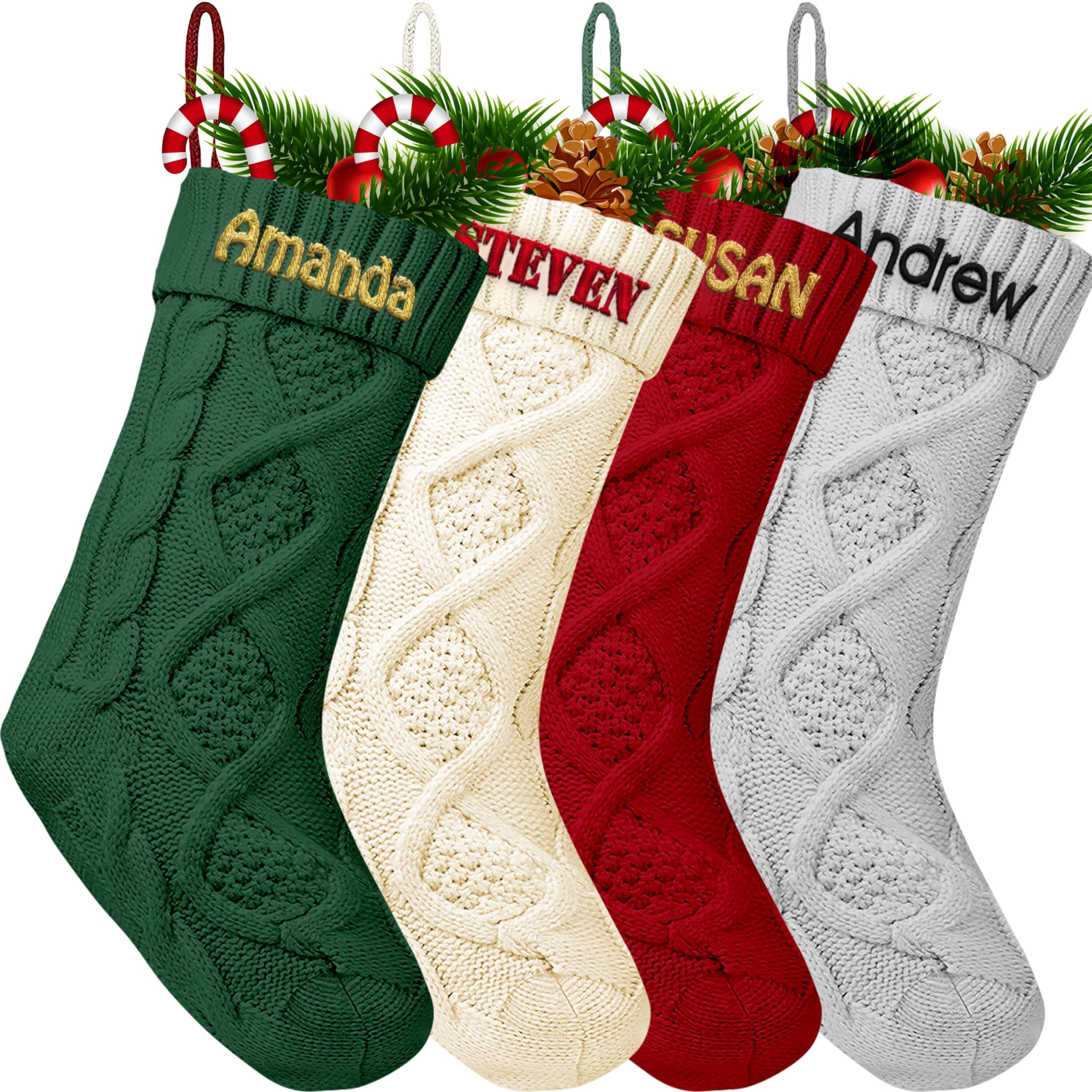 Amazon.com: Personalized Knit Christmas Stockings Custom Embroidered ...