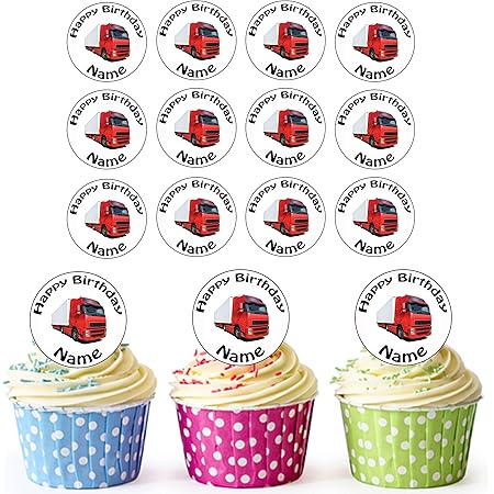 Lorry 24 Personalised Edible Cupcake Toppers/Birthday Cake Decorations ...