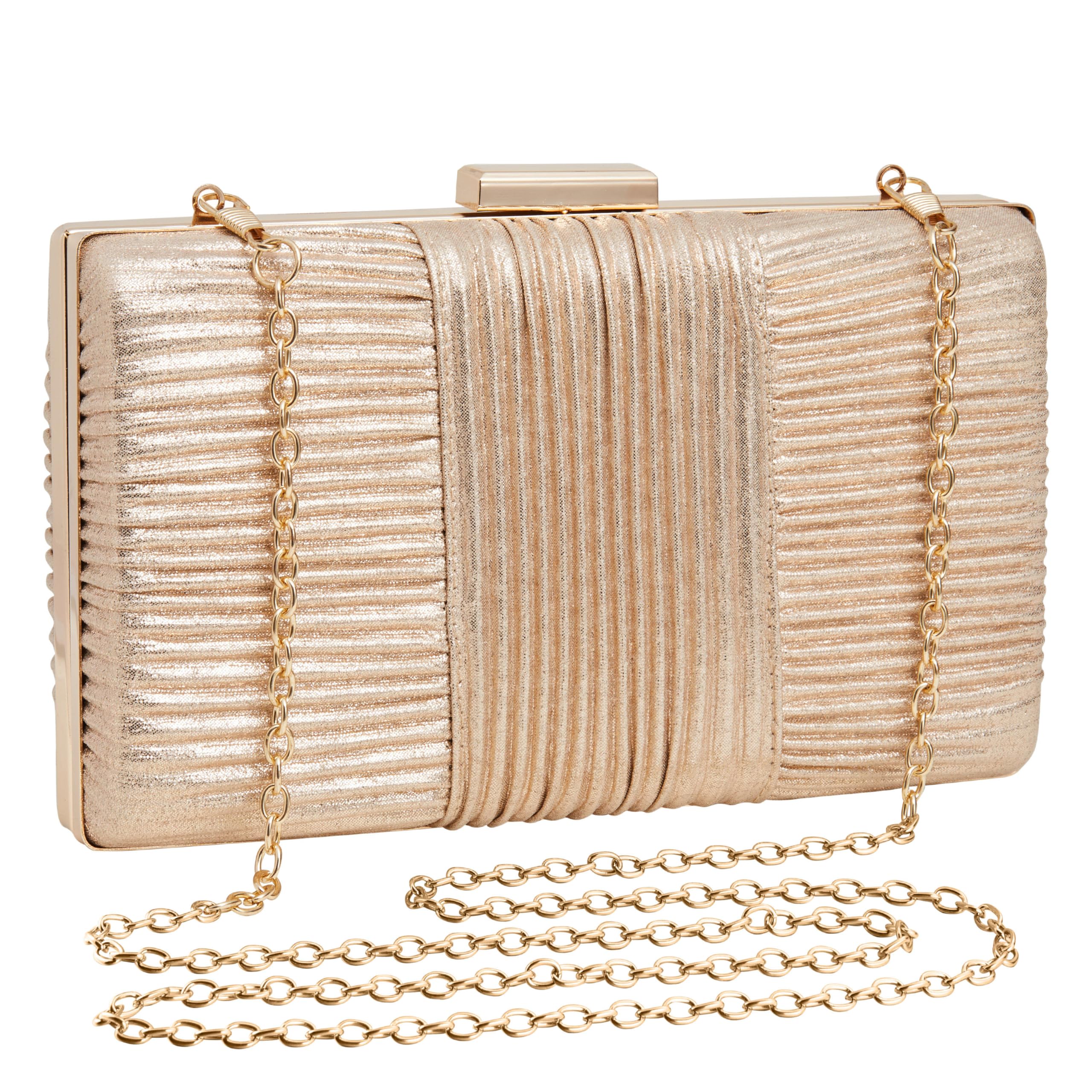 Ubysoyi Womens Champagne Clutch Purse Pleated Evening Bag for Bridal ...