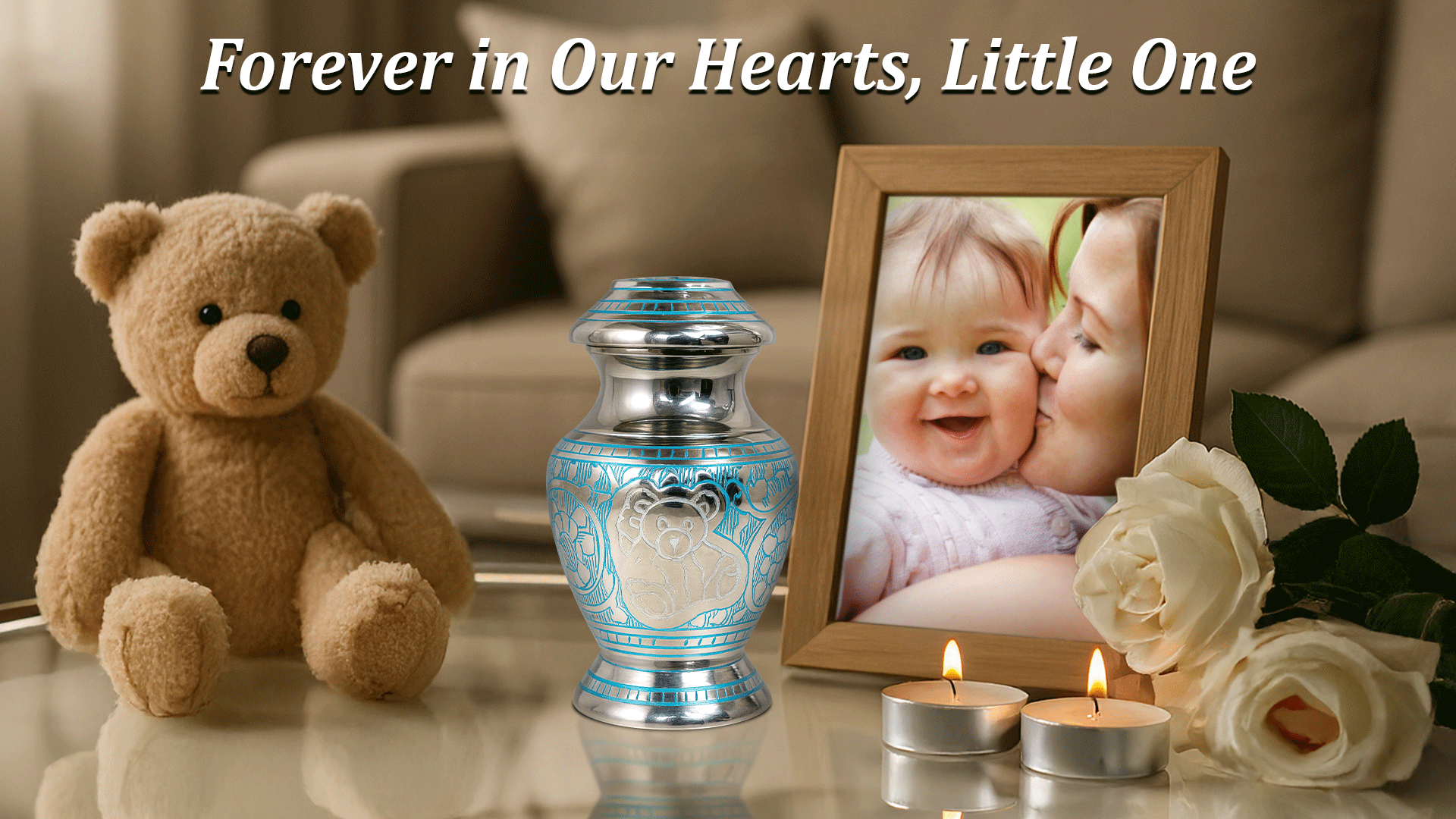 Teddy Bear Urn For Ashes Baby Blue – Small Keepsake Cremation Urn For ...