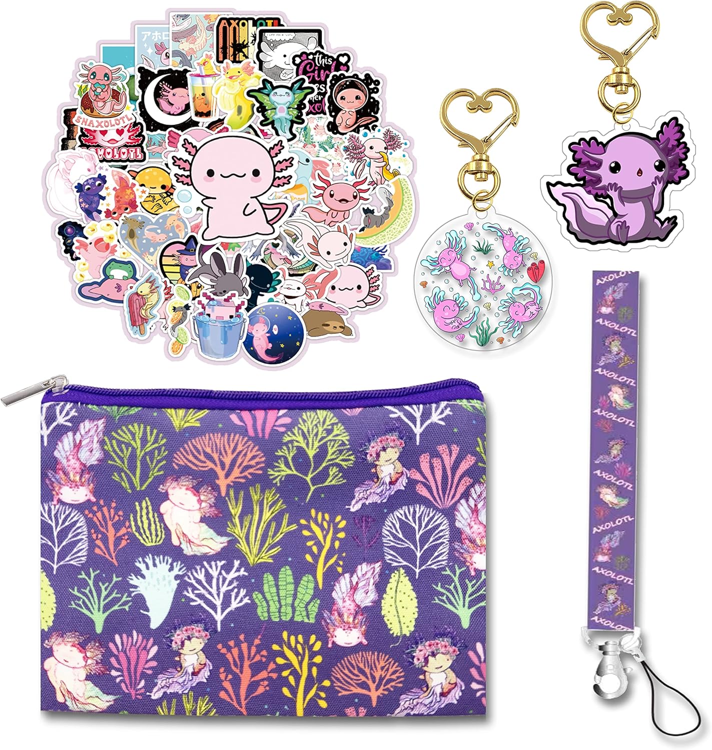 Amazon.com: CTROW Kawaii Axolotl Set,Axolotl Makeup Bag for Women ...