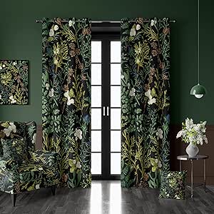 Amazon.com: LADYVOGUE Botanical Curtains 100% Blackout 2 Panels Set Green Plant Black Out ...