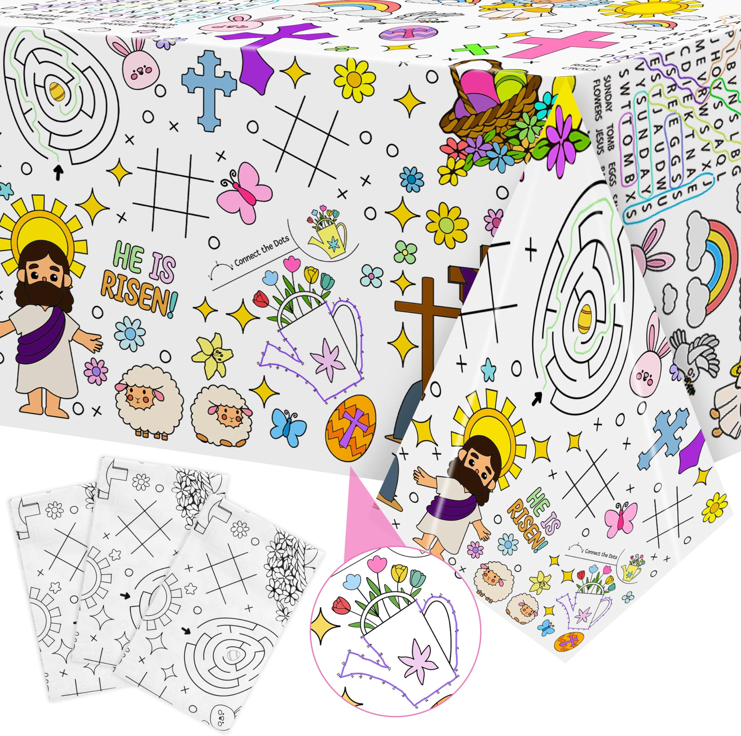 Amazon.com: 2 Pack Easter Coloring Tablecloth for Kids, 71 x 47 inches ...