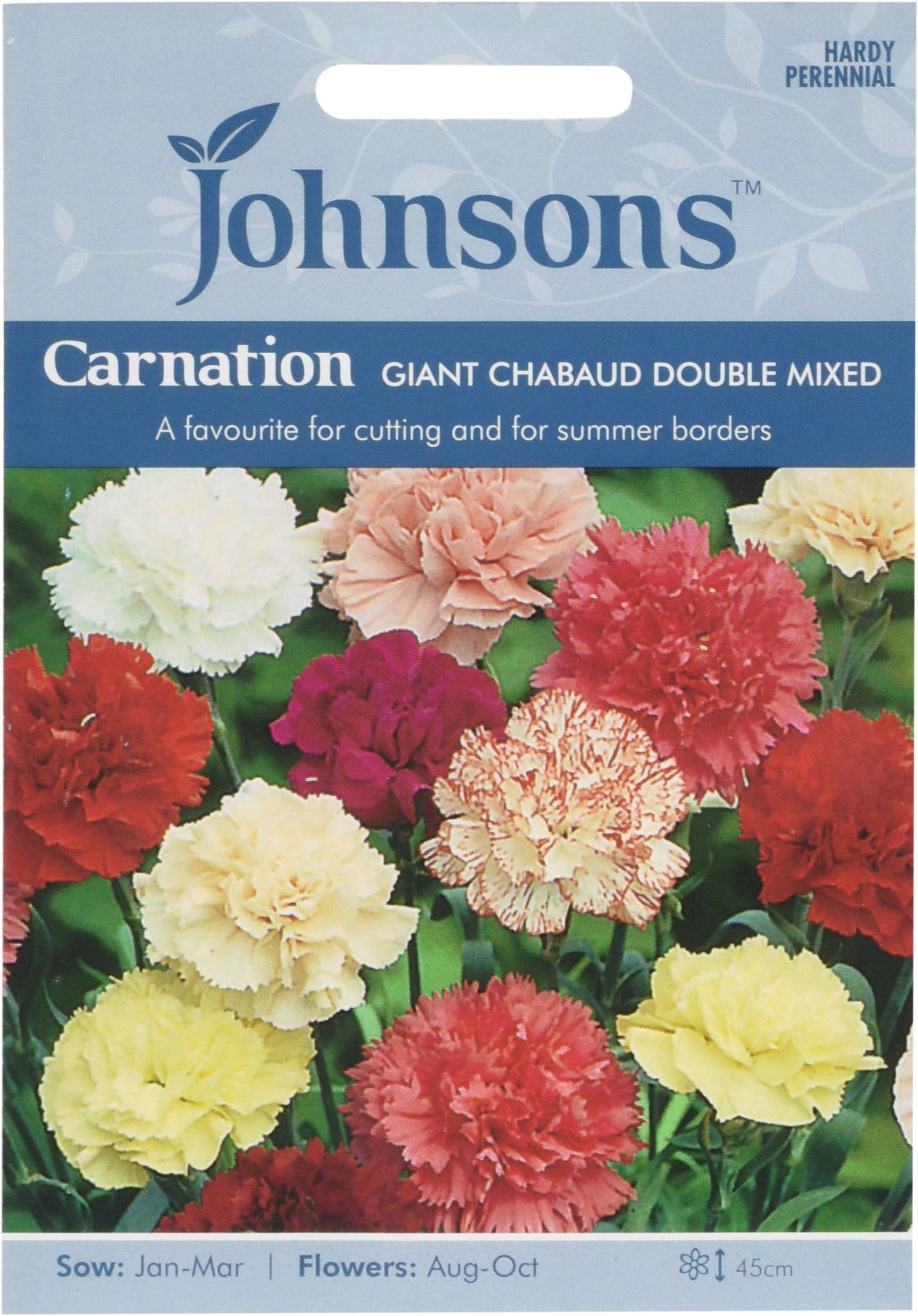 Johnsons 15954 Flower Seeds, Carnation Giant Chabaud Double Mixed ...