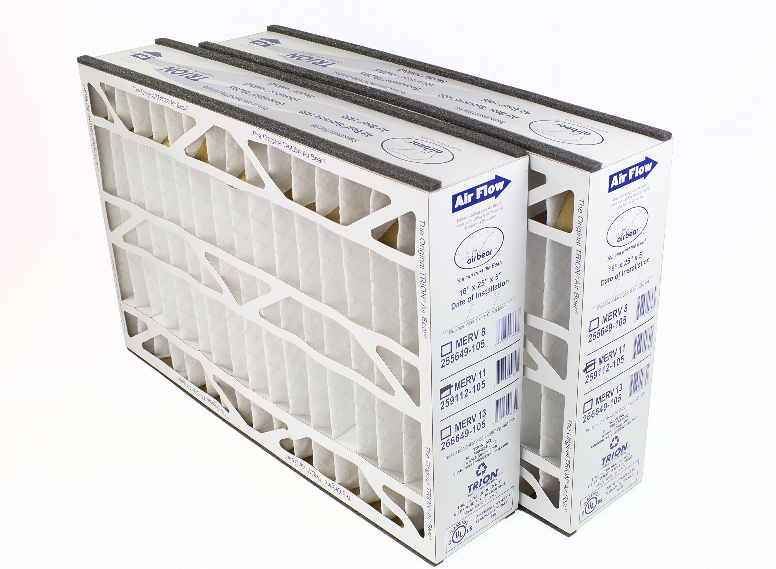 Trion Air Bear 255649-105 (2-Pack) – 16” x 25” x 5” Pleated Air Filter ...