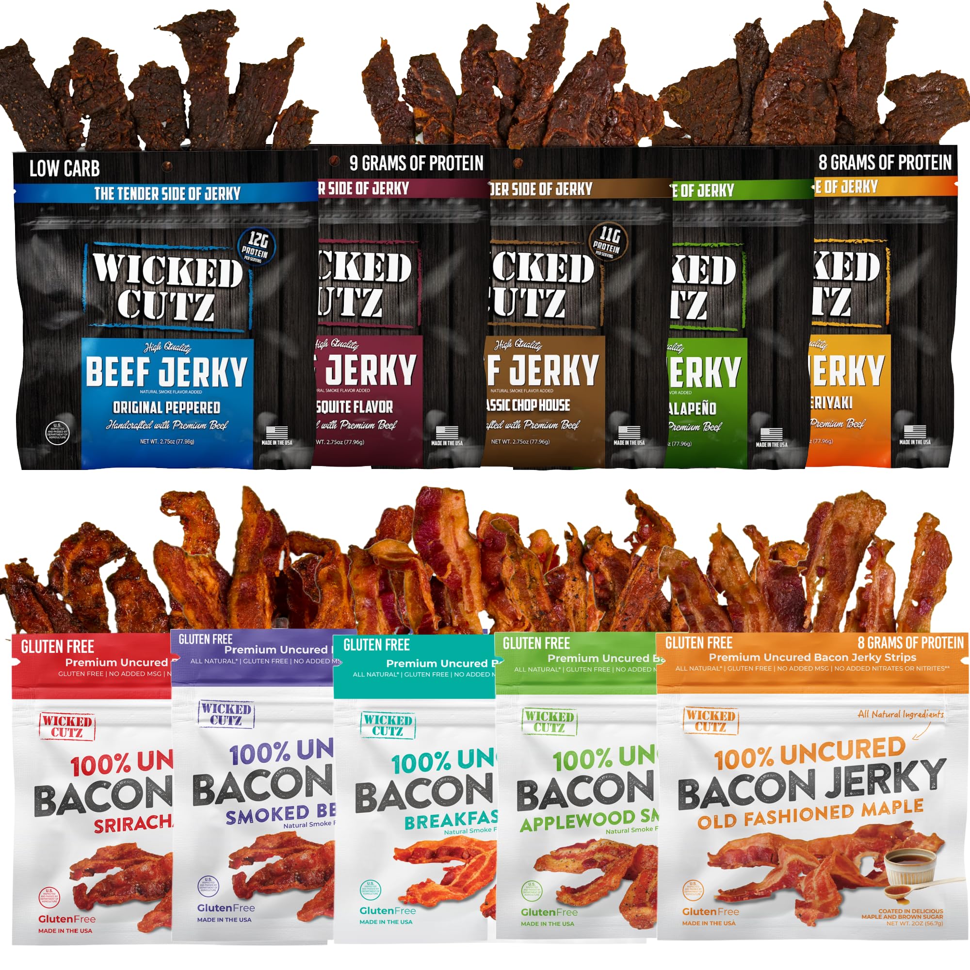 Amazon.com: Ultimate Bacon + Beef Jerky Variety Pack, Includes Total of ...