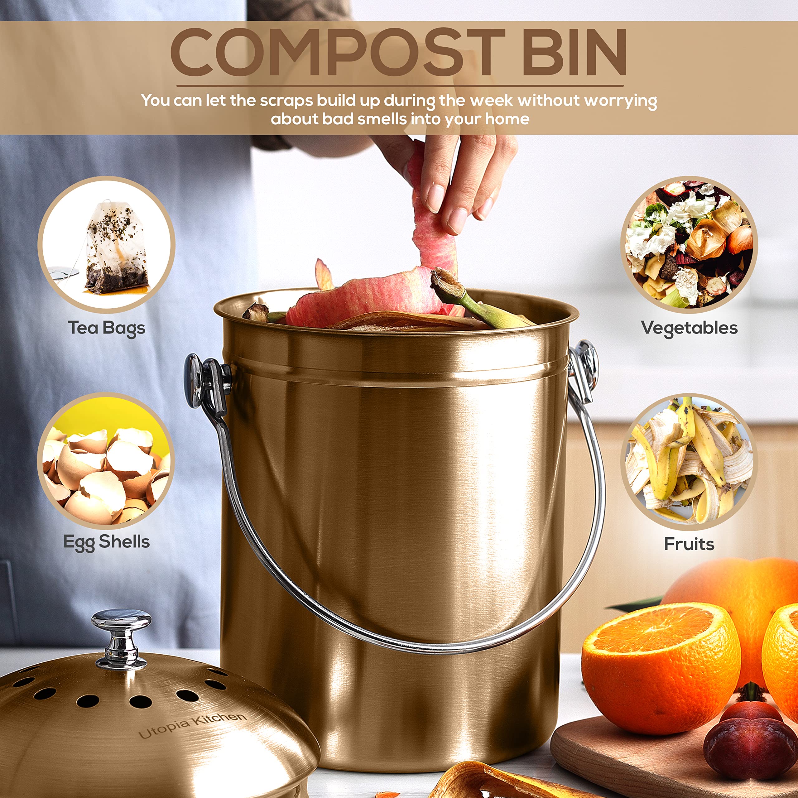 Snapklik.com : Utopia Kitchen Compost Bin For Kitchen Countertop - 1.3 ...
