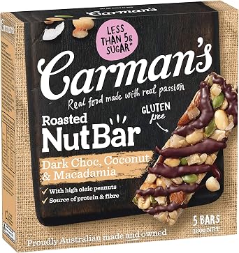 Carman's Nut Bar Dark Choc, Macadamia & Coconut, 5-pack (160g) : Amazon ...