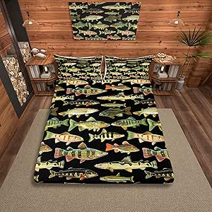 Amazon.com: Feelyou Kids Fishing Fitted Sheet Twin Size Vintage Pike ...