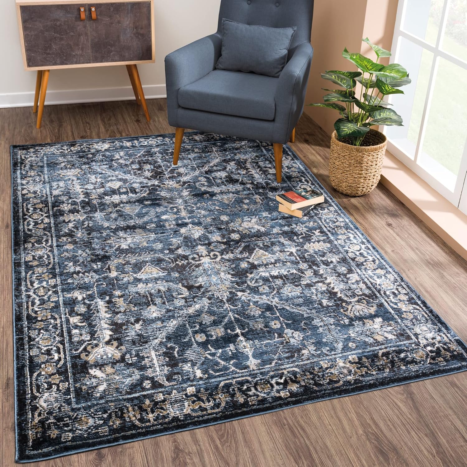 Amazon.com: Bloom Rugs 3 x 5 Rug - Teal/Dark Tan Traditional Persian ...