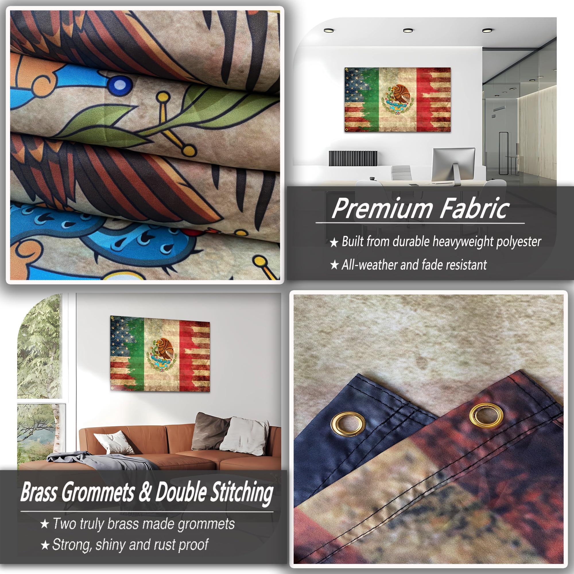 Snapklik.com : Mexico Flag 3x5 Ft Retro Mexican American Friendship ...