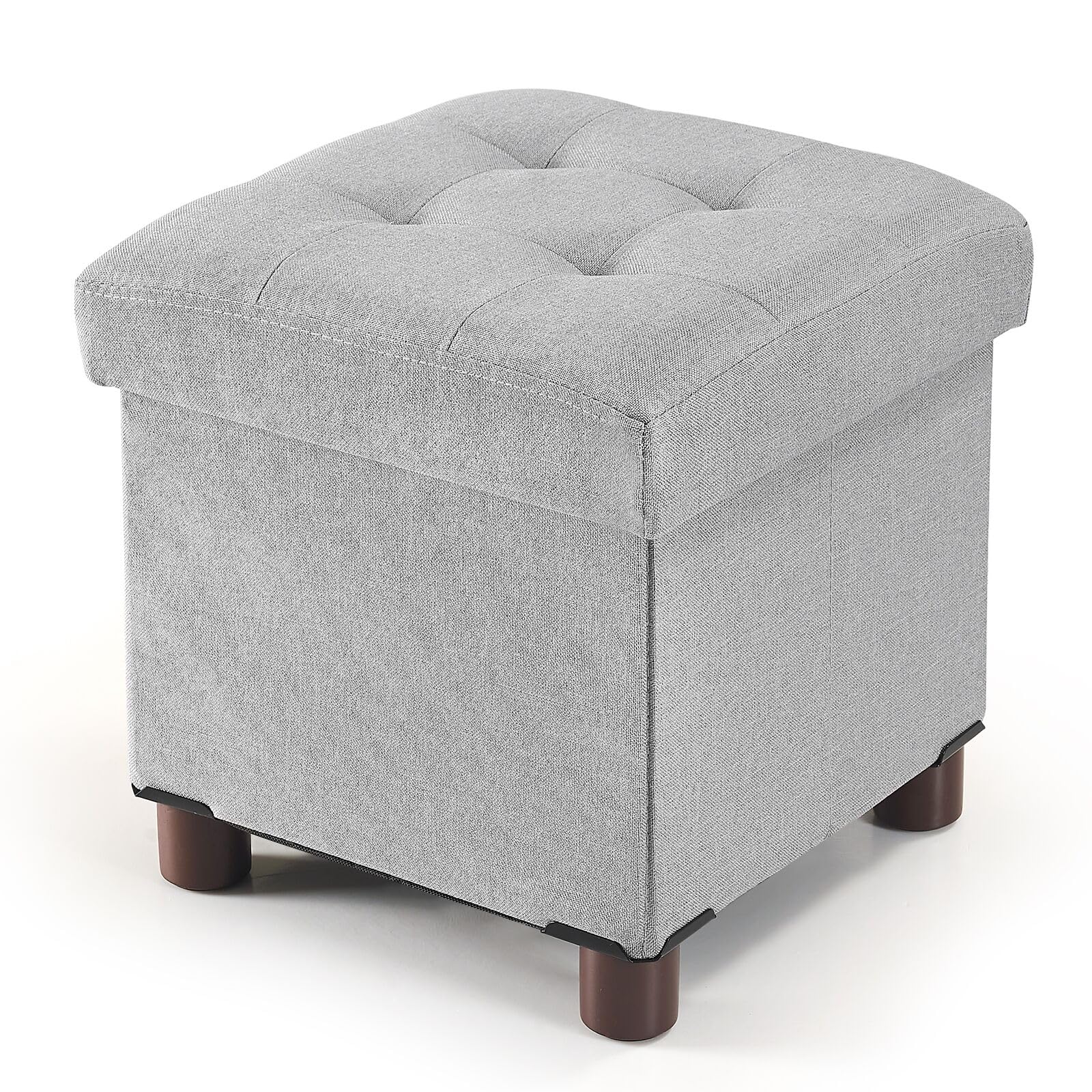 BRIAN & DANY Small Ottoman Storage Box 32x32x32.5cm, Linen Foot Stool ...