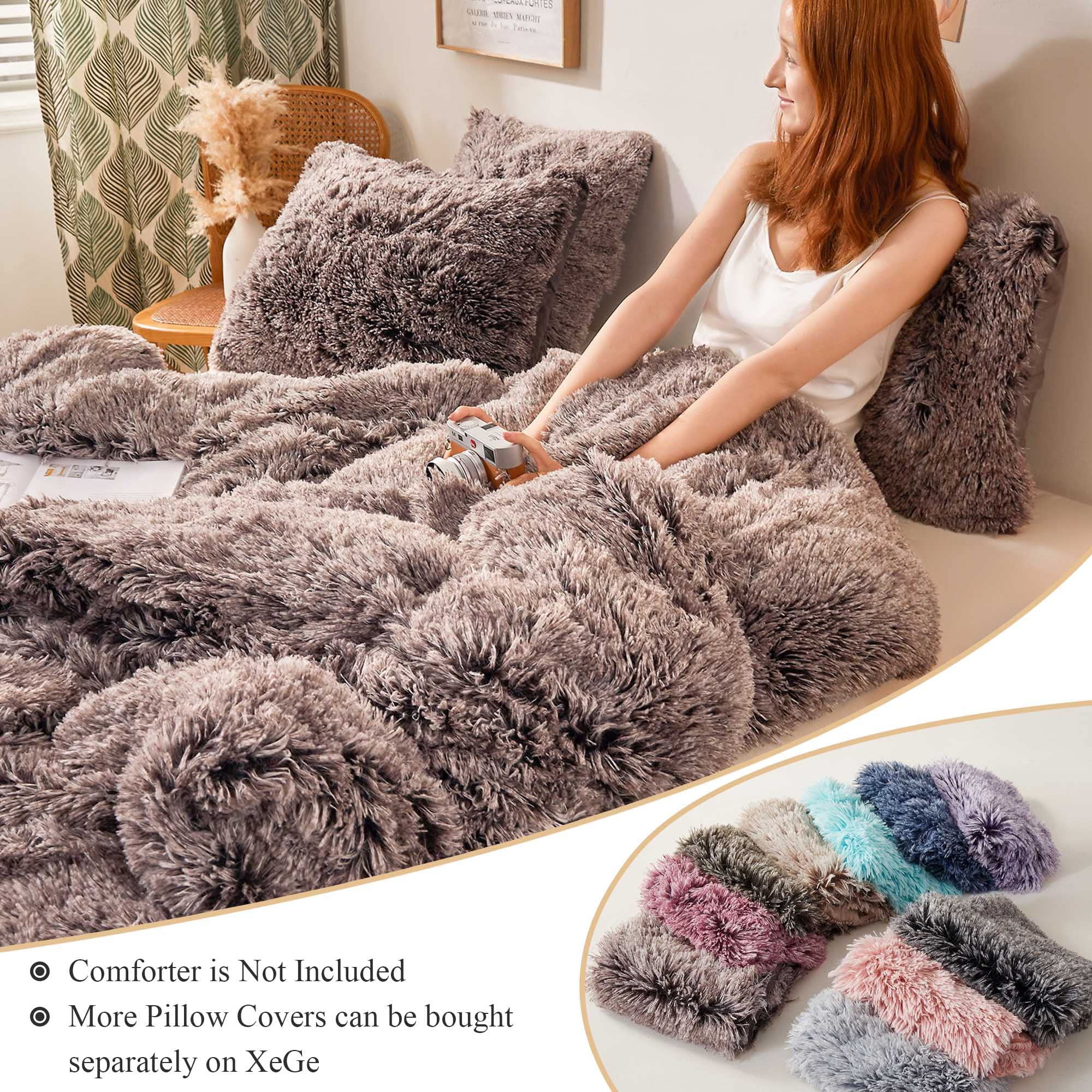 XeGe Plush Shaggy Duvet Cover Set, Luxury Ultra Soft Velvet Fluffy ...