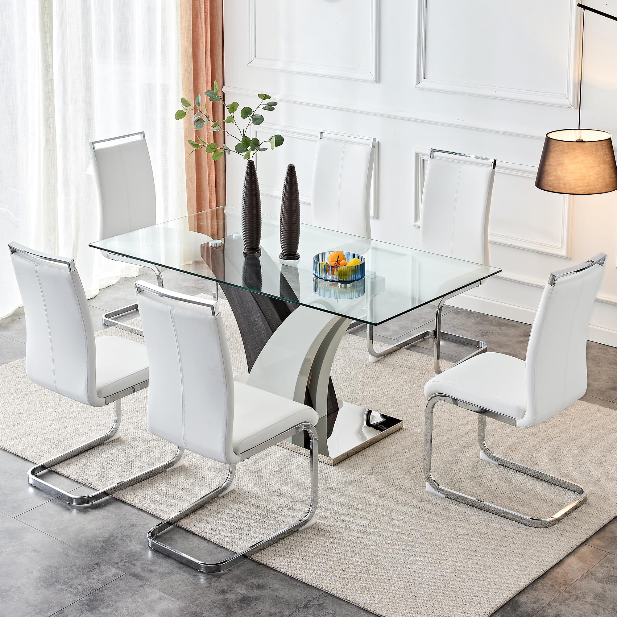 Amazon.com - MTFY Modern Dining Table Set for 6, 7 Piece Kitchen Table ...