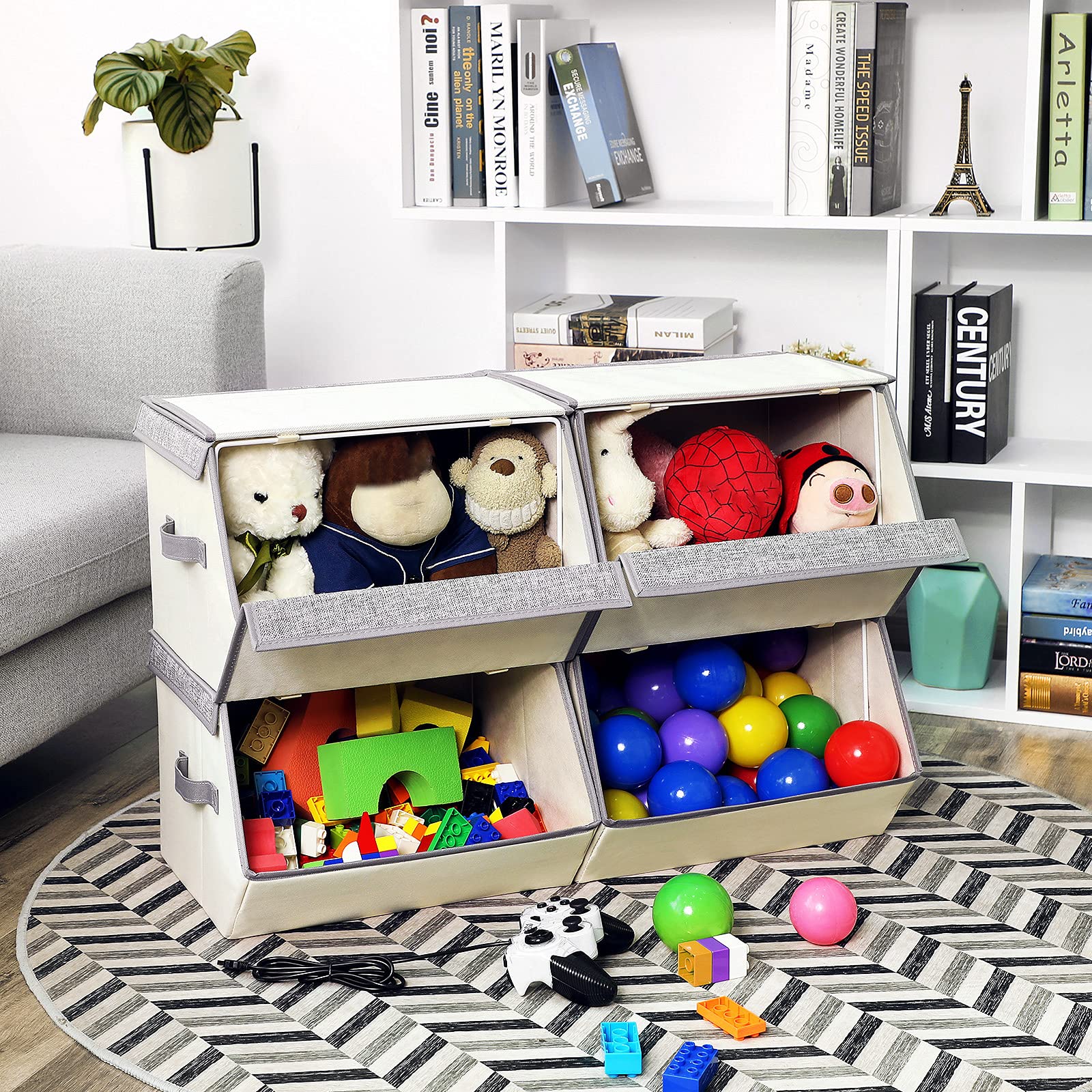 Buy SONGMICS Set of 4 Storage Boxes with Magnetic Hinged Lid, Stackable ...