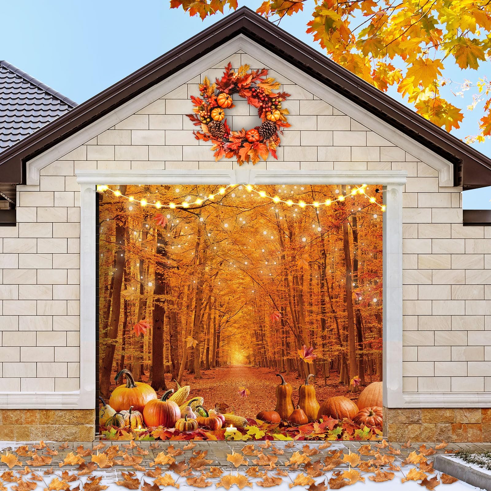 Amazon.com: Preboun Thanksgiving Fall Garage Door Banner with String ...