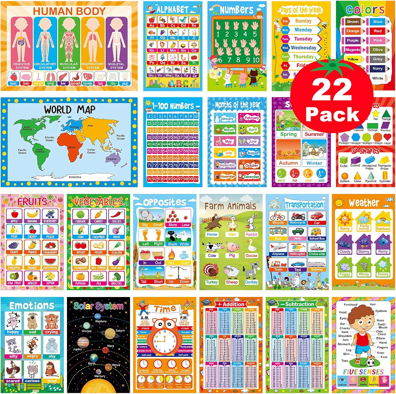 Pack of 22 11" x 17" Educational Posters for Toddlers Kindergarten ...