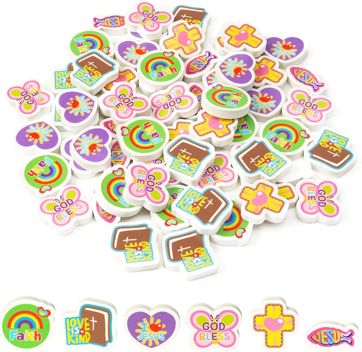 Haooryx 60PCS Christian Bible Mini Eraser for Kids Bulk Colorful Jesus ...