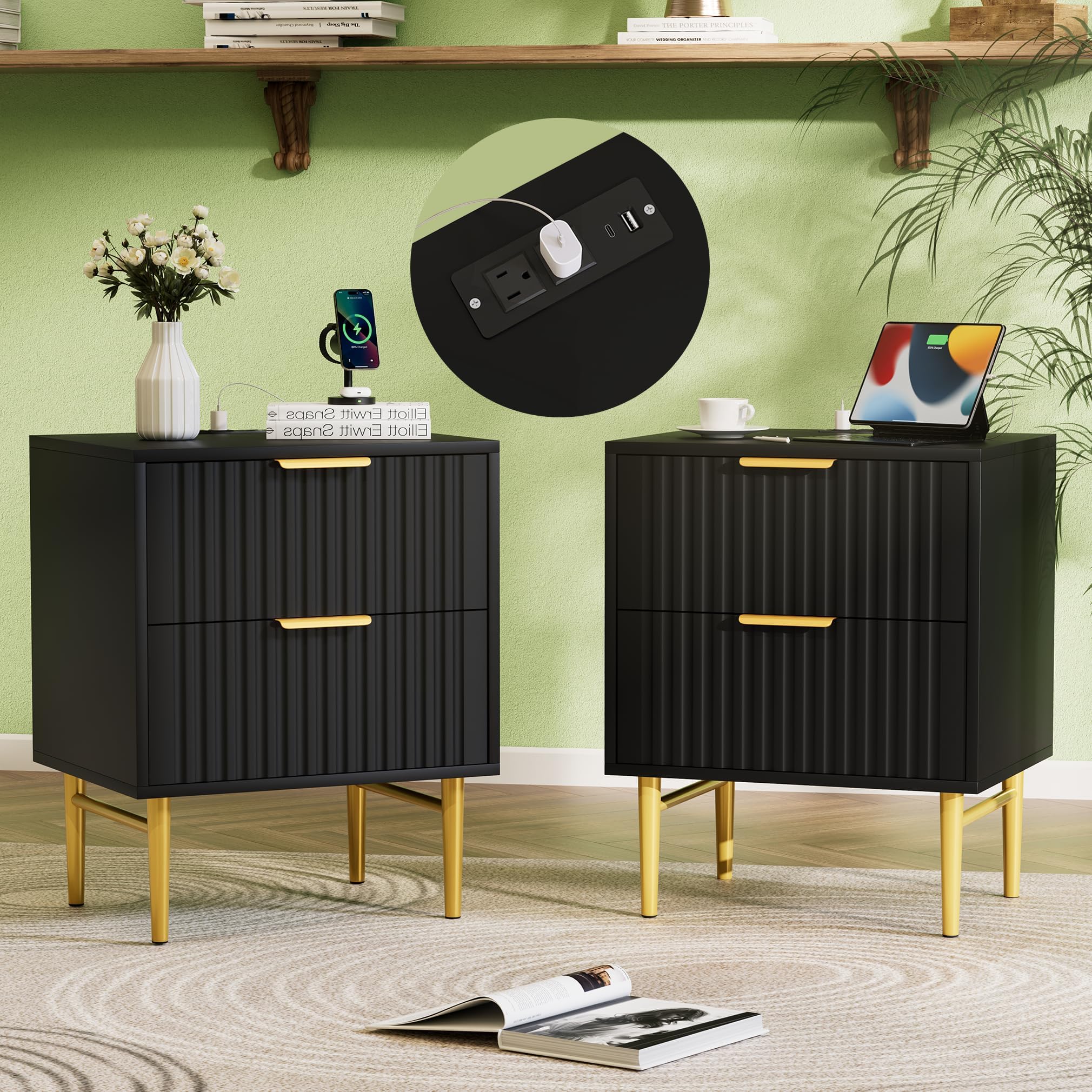 Amazon.com: Anmytek Wood Nightstand Set of 2, 25" Tall Mid Century ...
