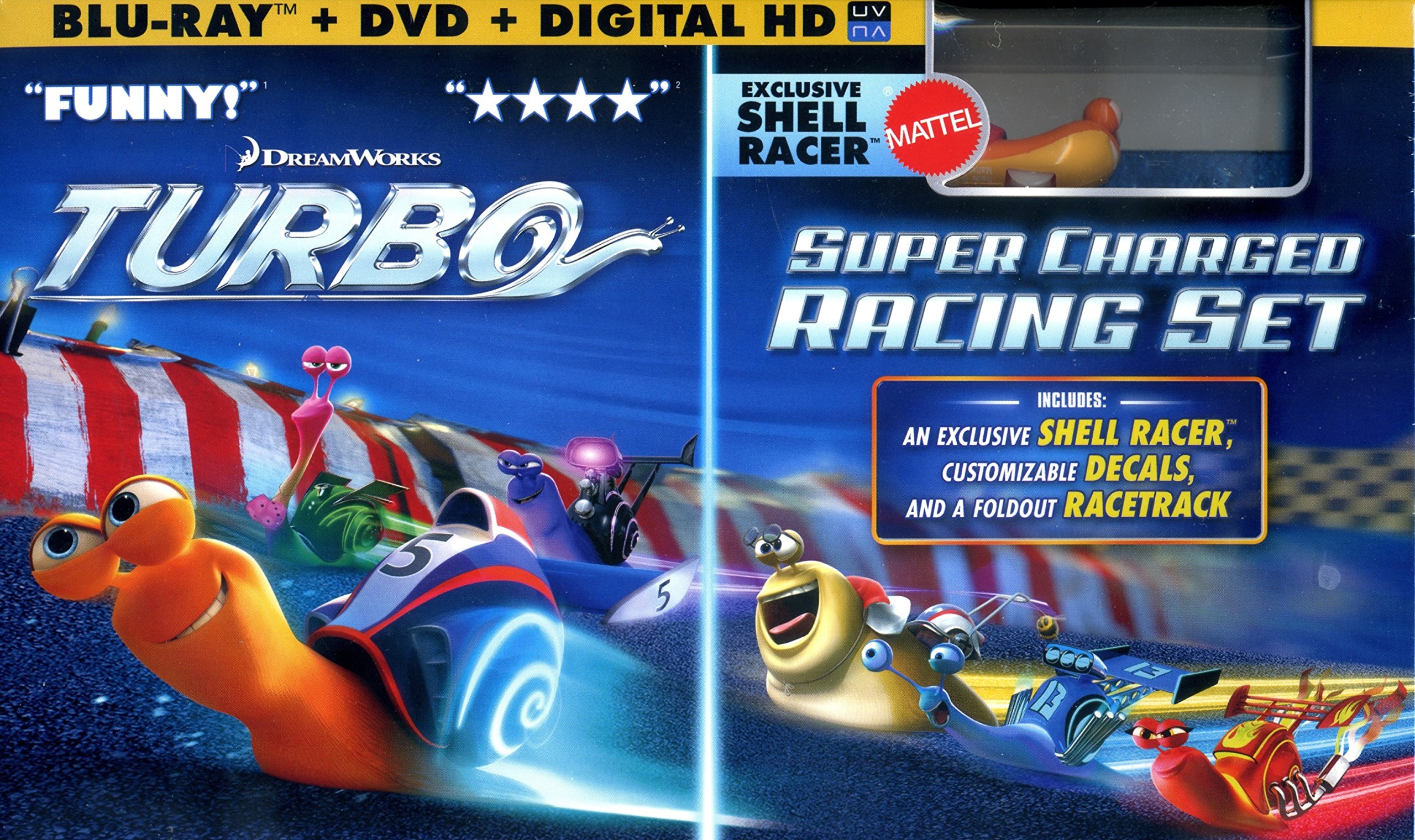 Buy Dreamworks Turbo Exclusive Shell Racer, Decals, Foldout Racetrack ...
