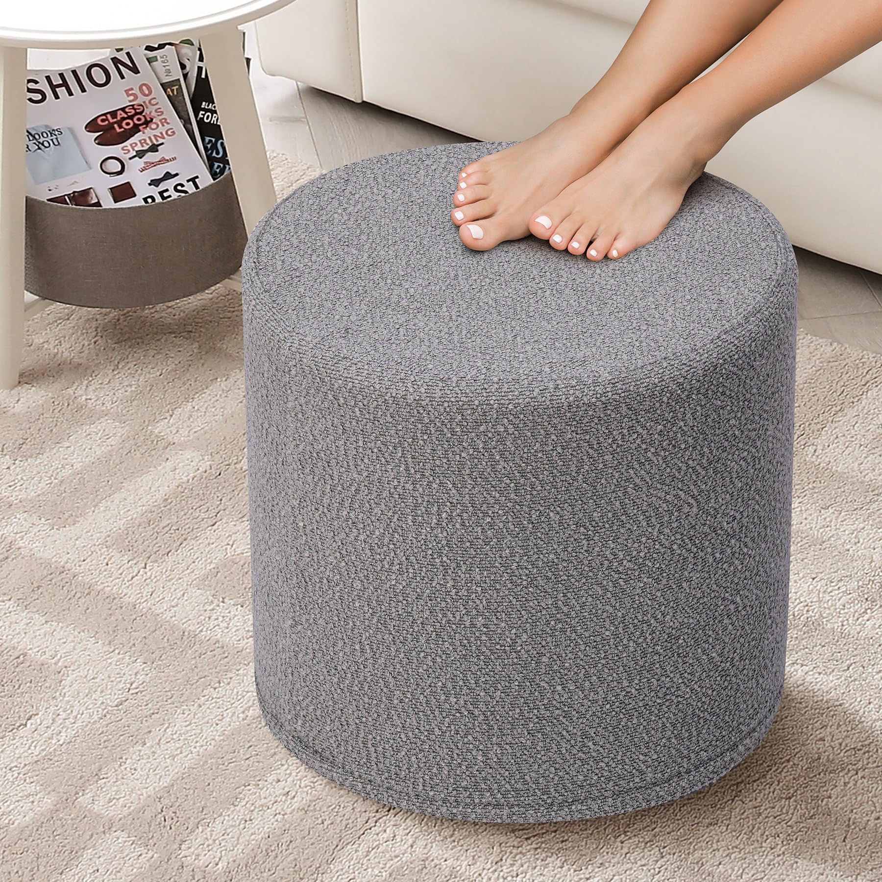 Amazon.com: Round Pouf Ottoman Stuffed Pouf Foot Stool Floor Chair ...