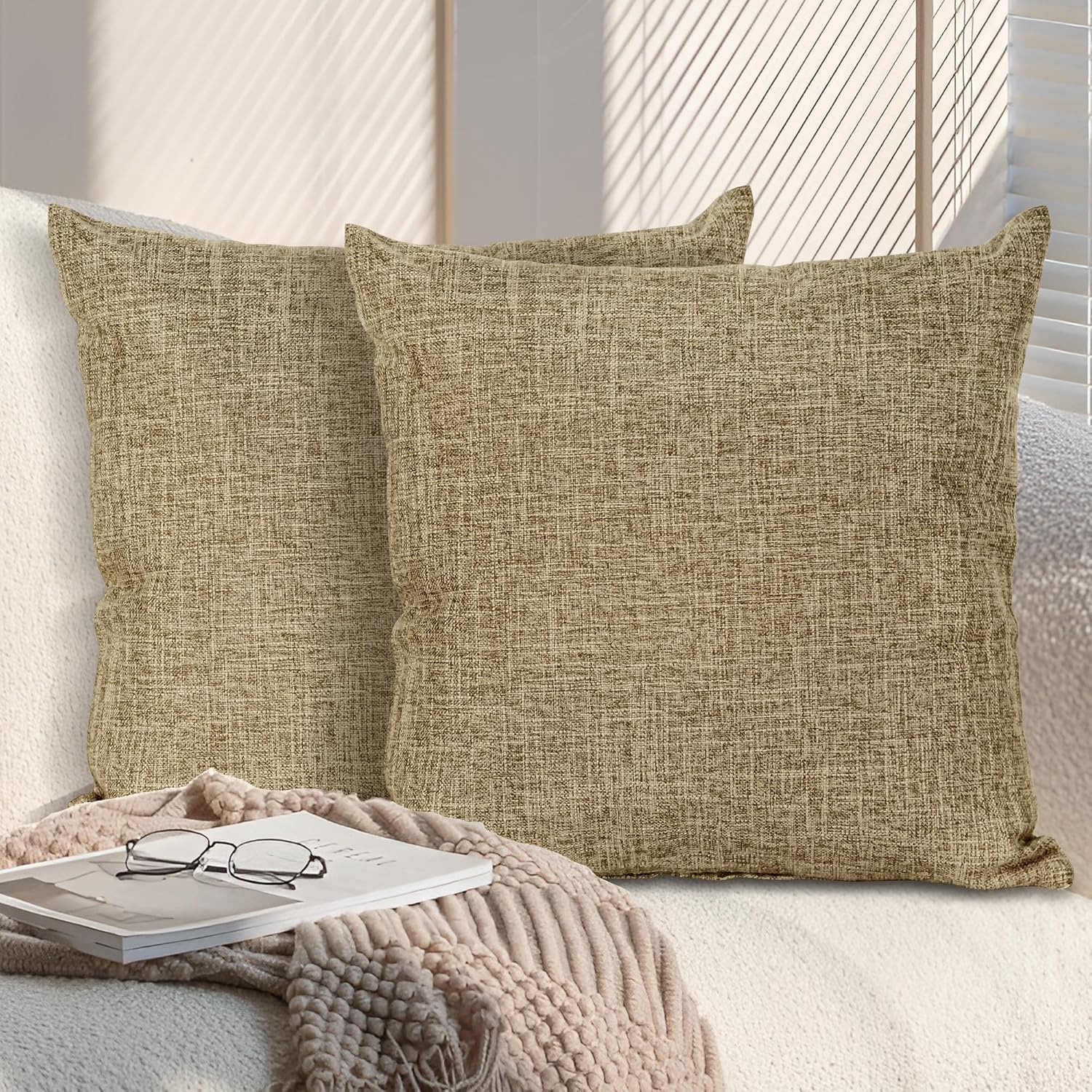 Amazon.com: oecoel Decorative Burlap Linen Throw Pillow Covers 16x16 ...