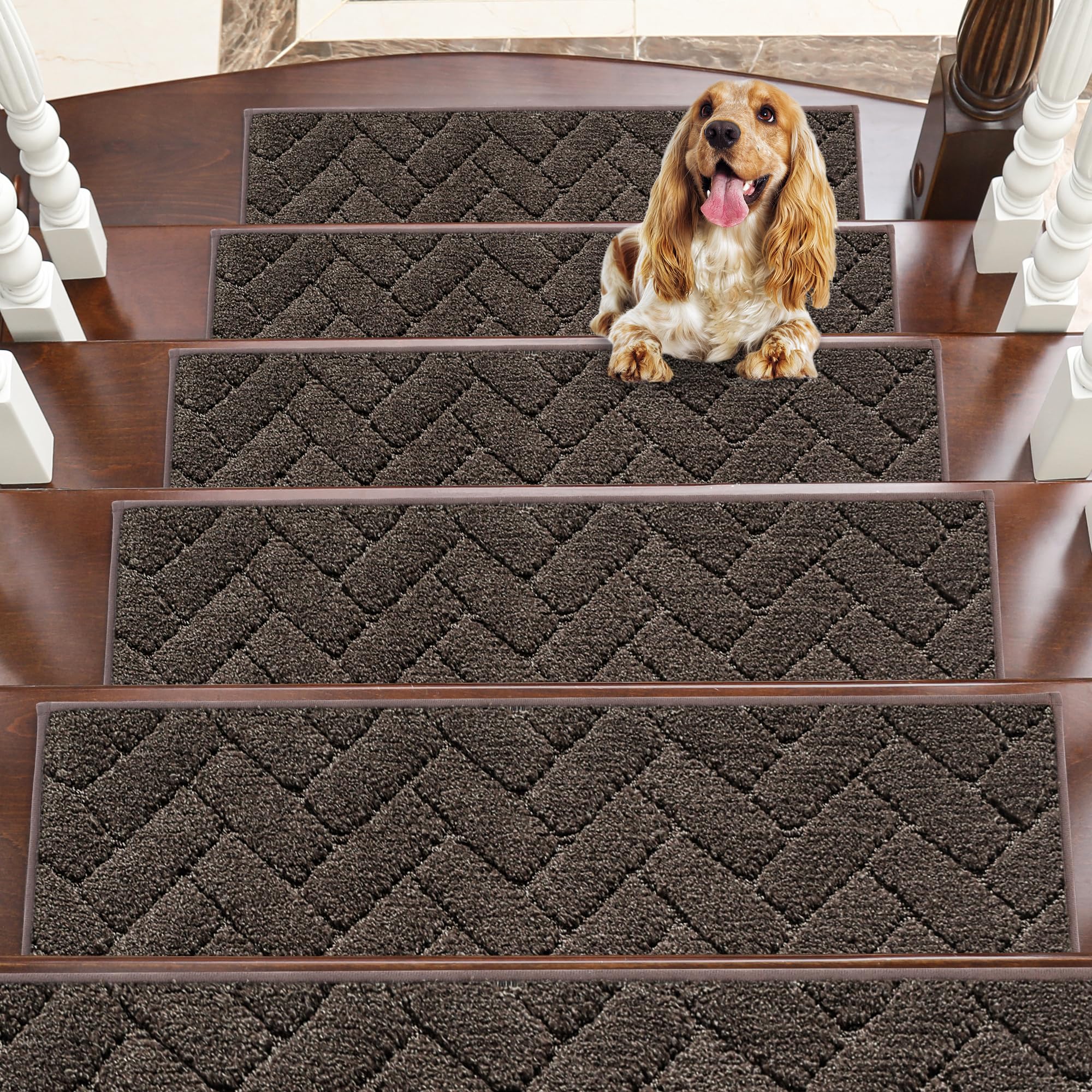 BEQHAUSE Stair Treads Non Slip Stair Runners Step Carpet Mat for Wooden Steps Indoor Machine ...