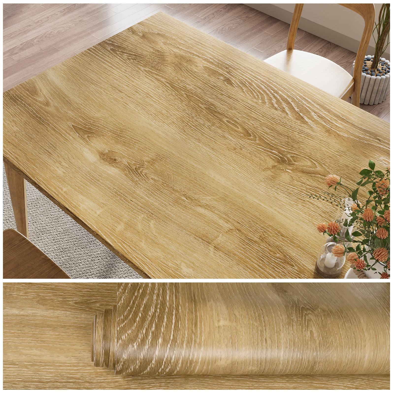 VEELIKE Natural Oak Wood Contact Paper Peel and Stick Brown Wood ...