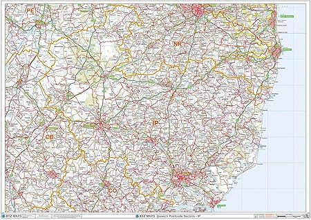 Ipswich - IP - Postcode Wall Map - Paper : Amazon.co.uk: Stationery ...