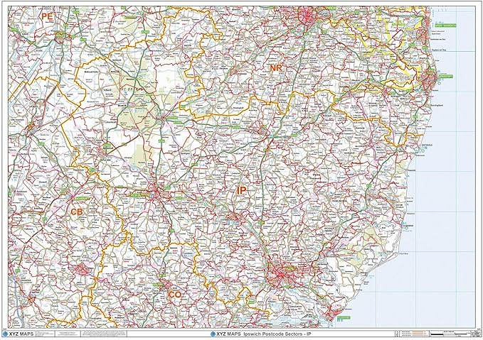 Ipswich - IP - Postcode Wall Map - Paper : Amazon.co.uk: Stationery ...