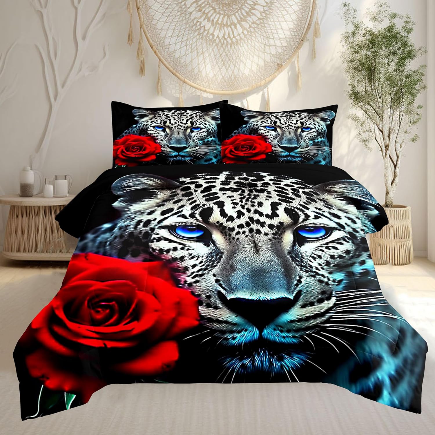 Amazon.com: CCoutueChen Flowers Leopard Comforter Set Full Romantic ...