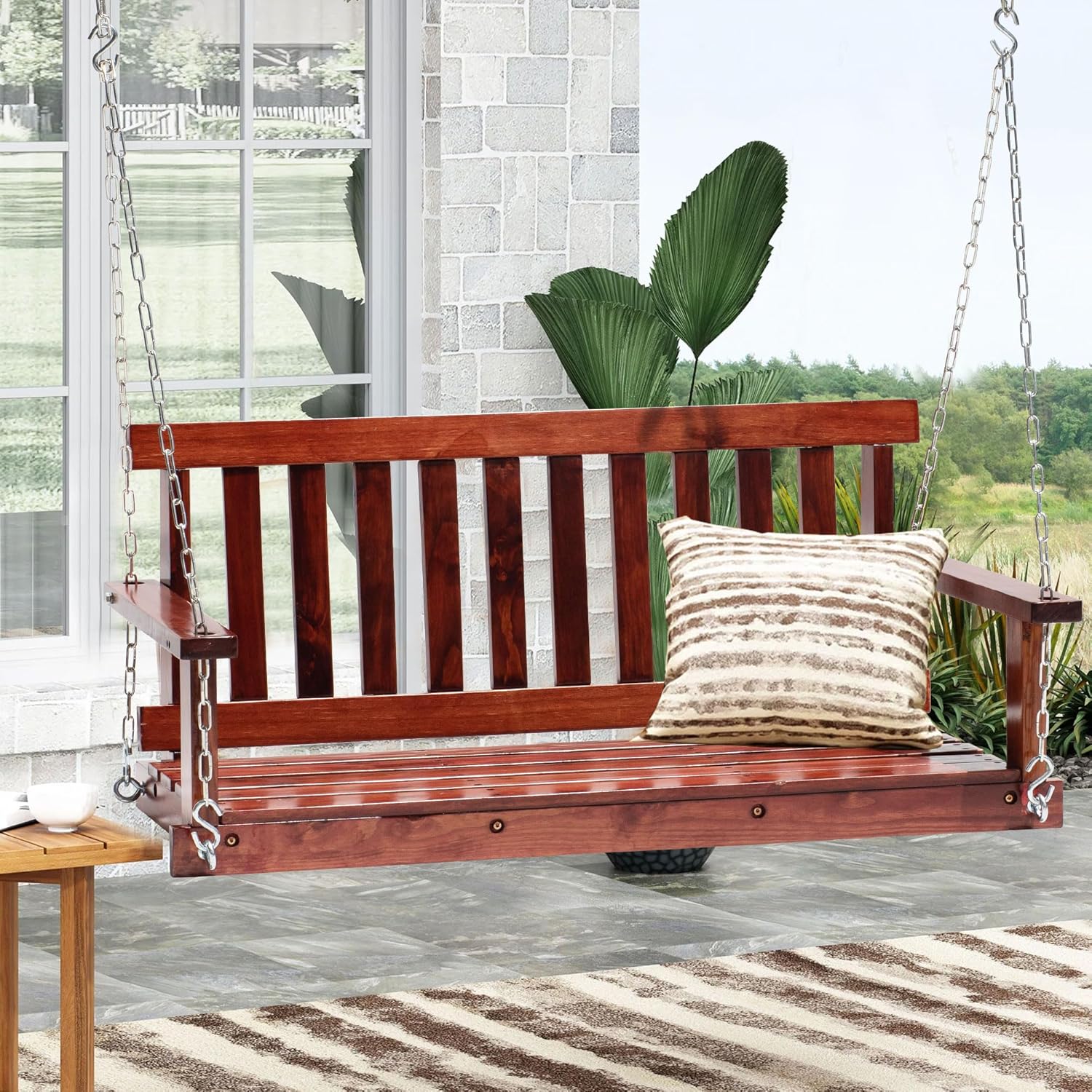 Amazon.com: Wooden Porch Swing Chair for 2-Seater, Outdoor Patio Swing ...